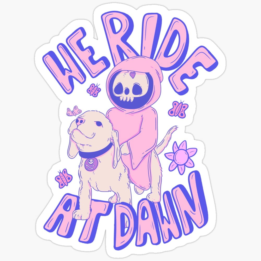 Little Grim Reaper And Cute Puppy - We Ride At Dawn Sticker Phone Decal ...