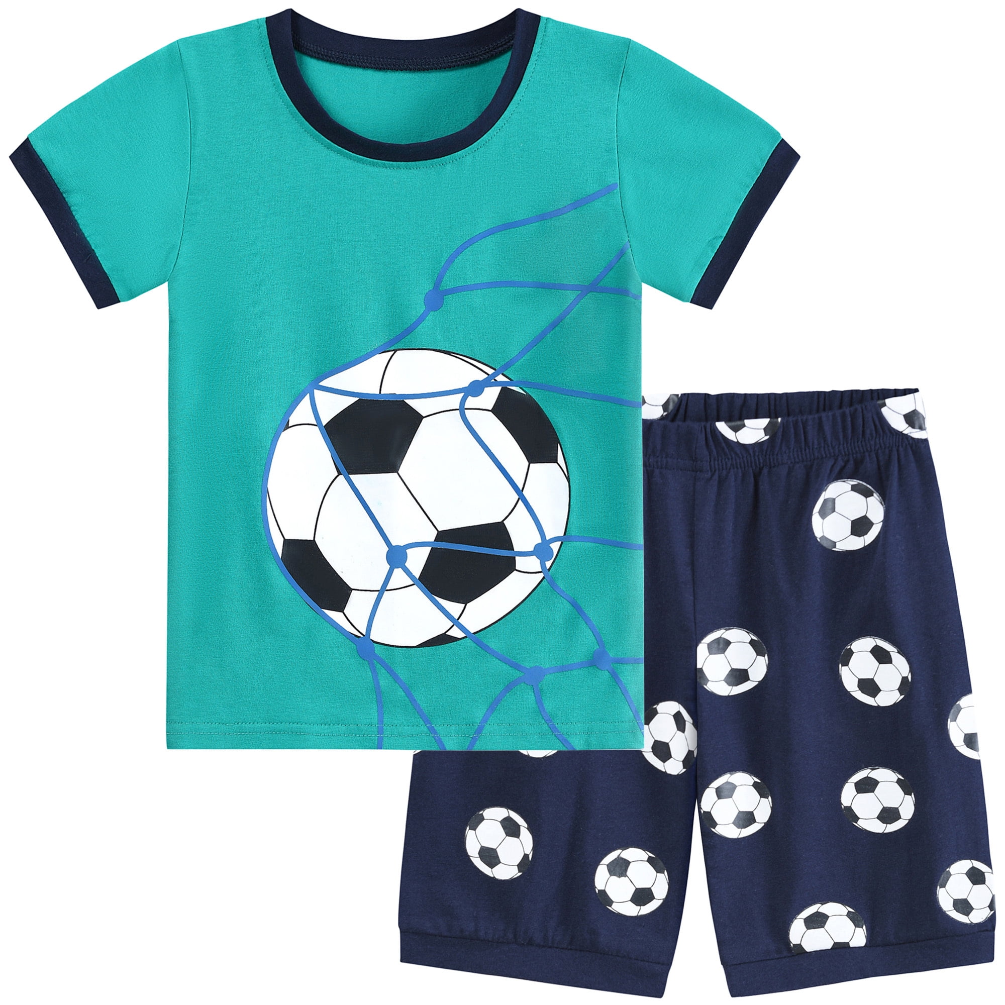FEDPOP Boys Pajamas Soccer Short Set Kids Summer Sleepwear Cotton Pjs ...
