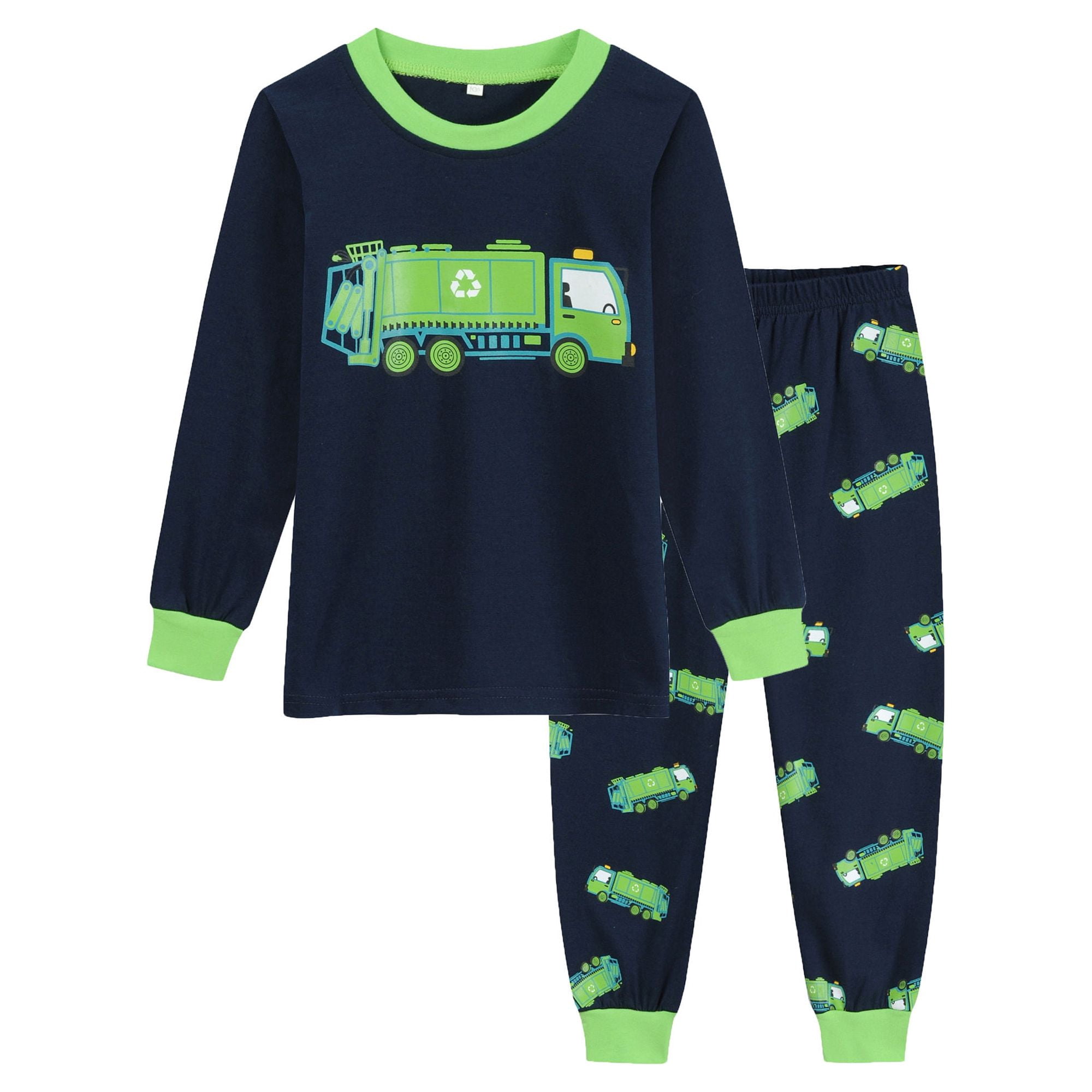 FEDPOP Boys Pajamas Truck Cotton Kids 2 Piece Pjs Sleepwear Clothes ...