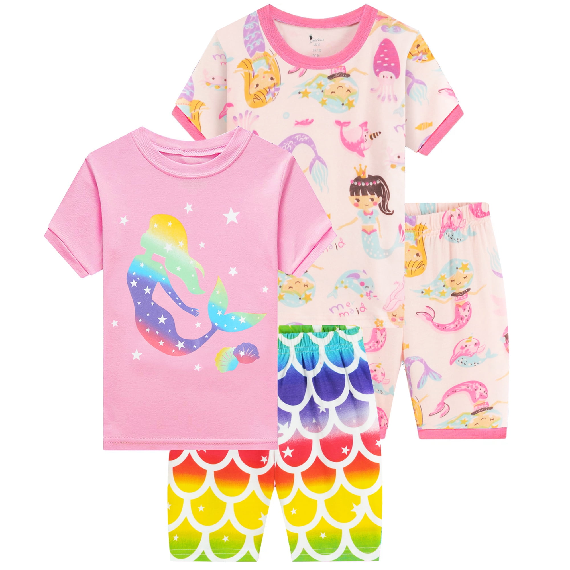 FEDPOP Girl Pajama Toddlers Short Mermaid Sleepwear Cotton Clothes 6T ...