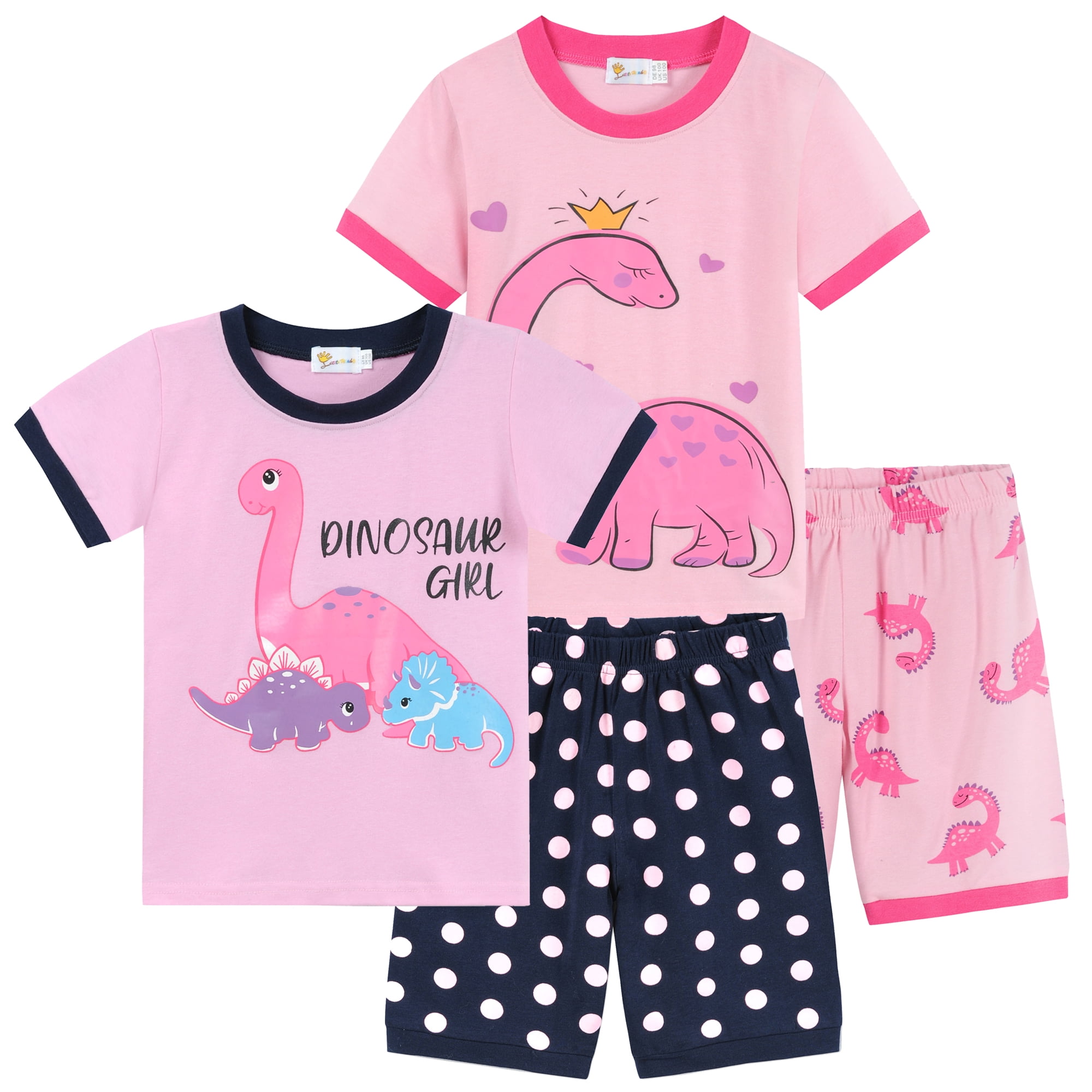 Little Hand Toddler Girl Dinosaur Short Sleeve Night Pajamas Set, Kids ...