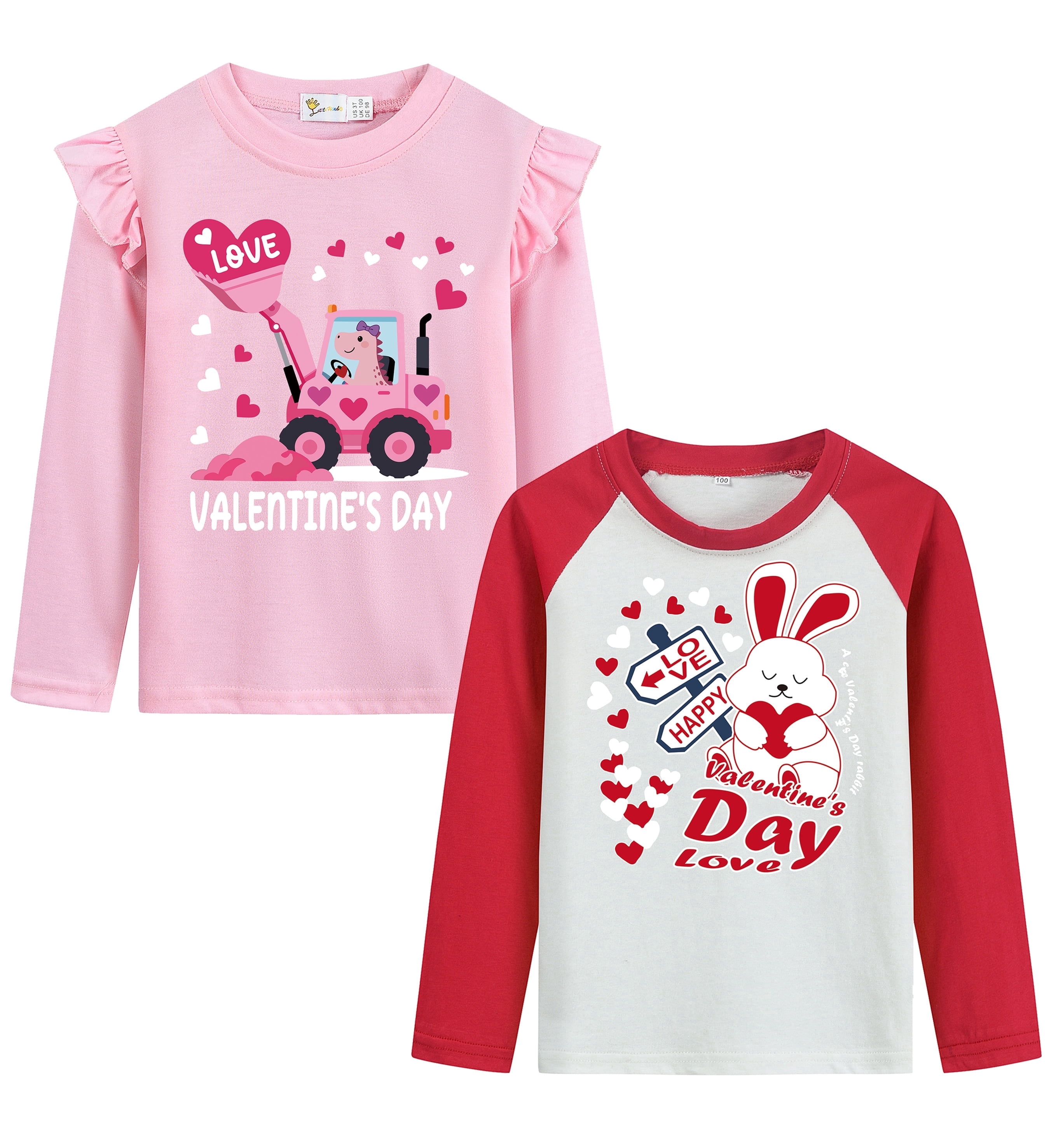 Little Hand Girls Valentine Day Shirt Long-sleeve Cotton Tee Bunny ...
