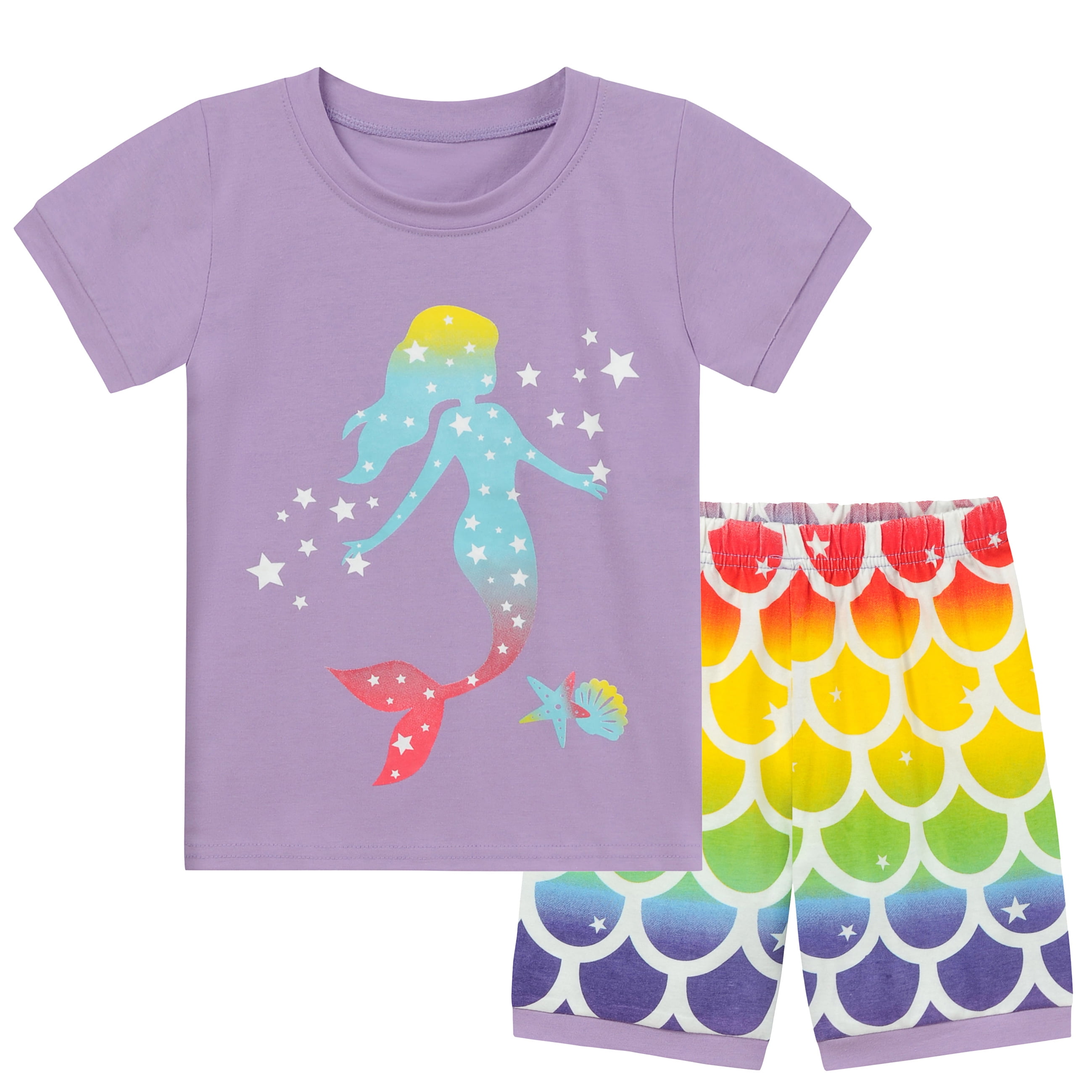 Little Hand Mermaid Cotton Short Pajamas Cat Summer Kids Clothes ...