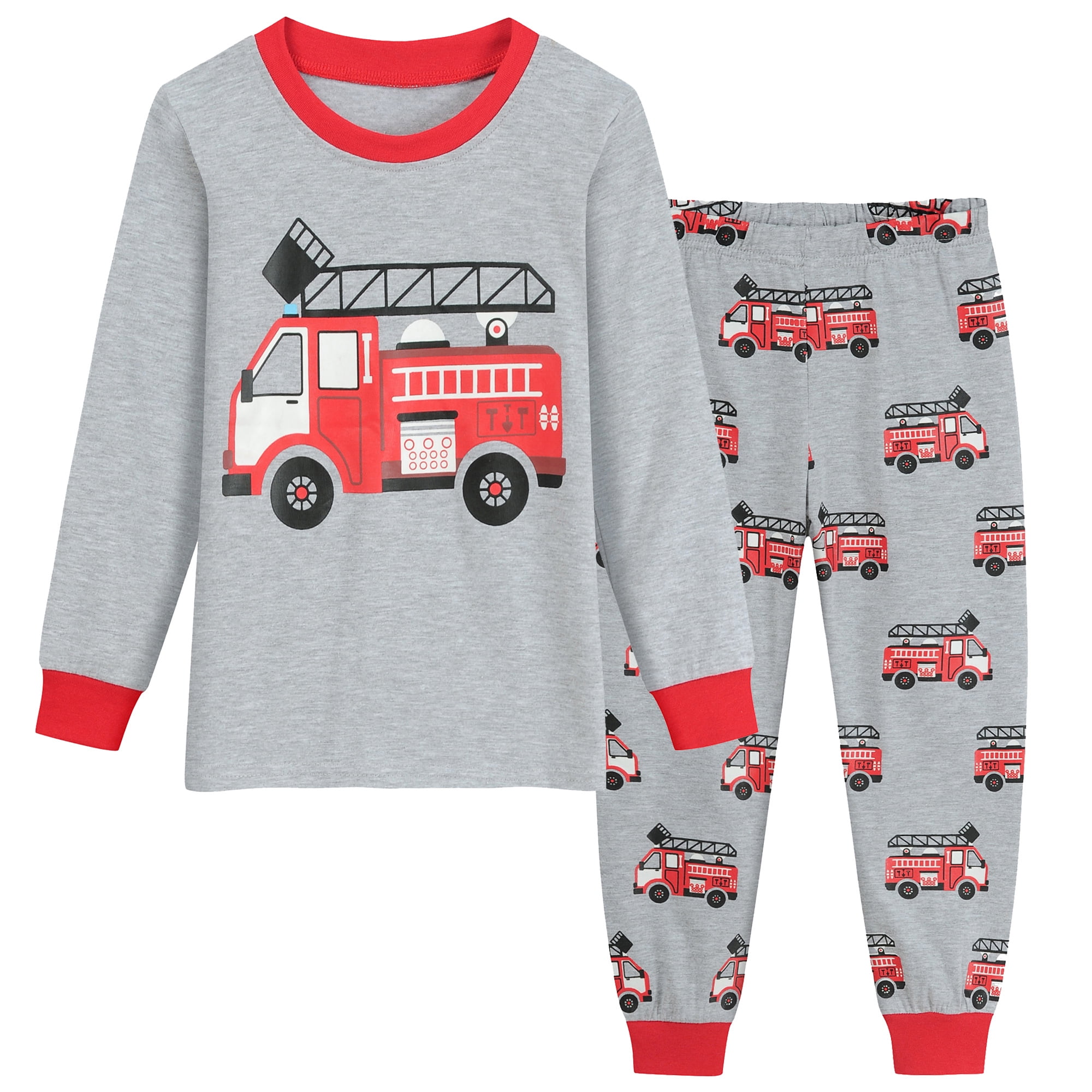 FEDPOP Toddler Boy Pajama Set, Long Sleeve Truck Pjs, 100% Cotton, Size ...