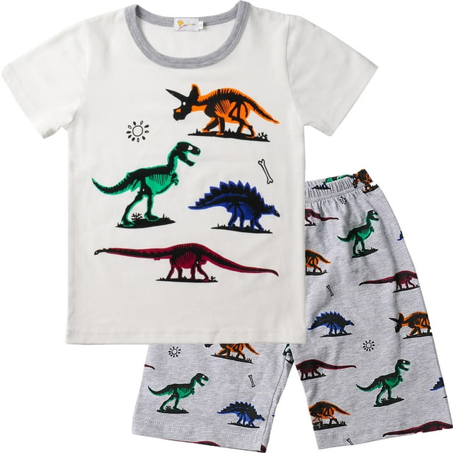 Little Hand 100% Cotton Toddler Boys Dinosaur Pajamas Sets, Short Sleeve, Comfortable Night Wear ...