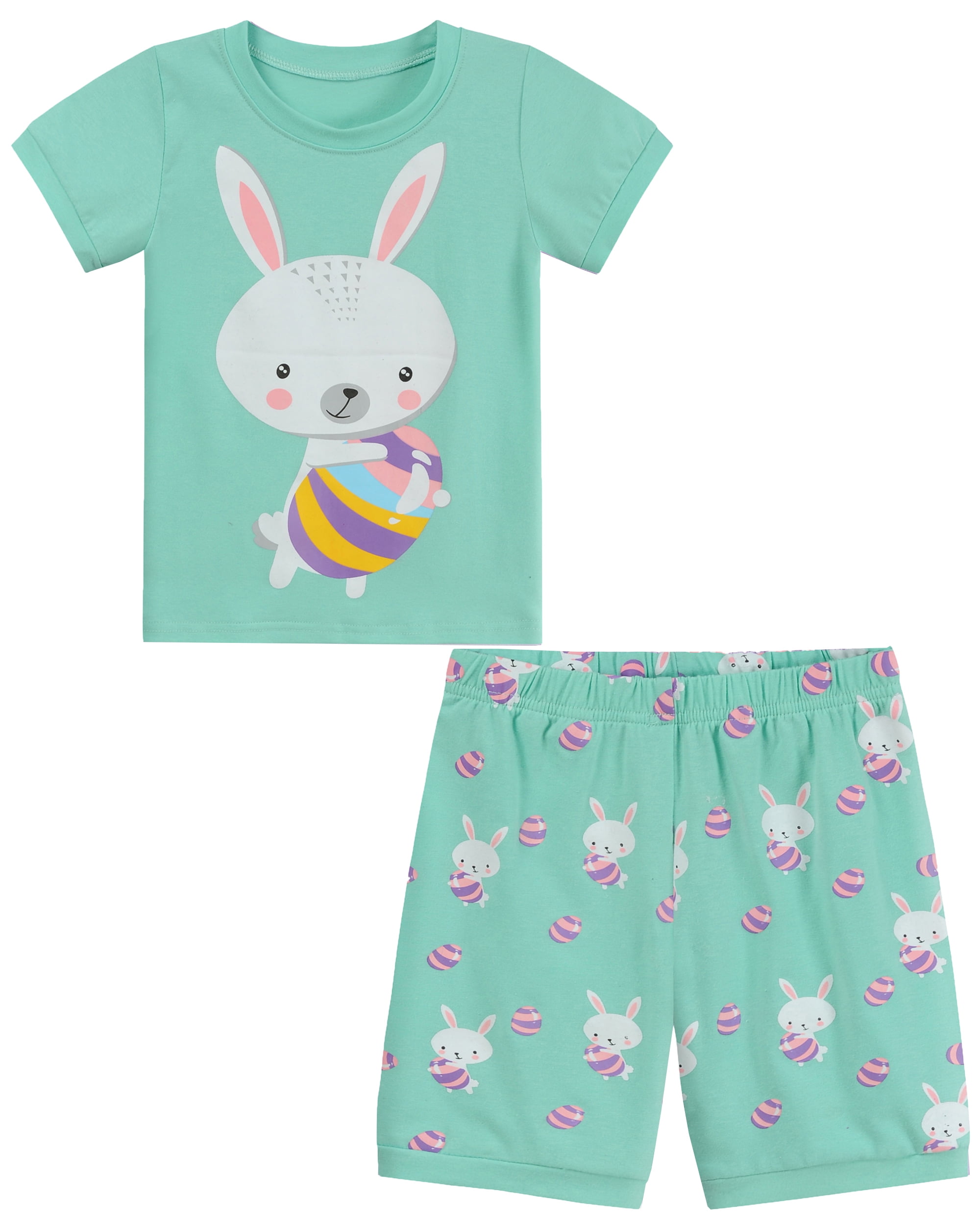 FEDPOP Toddler Girls Summer Pajamas Easter Pjs Short Sleepwear Set 2T ...