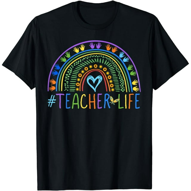Little Hands Teacher Life Colorful Rainbow - Teachers T-Shirt - Walmart.com