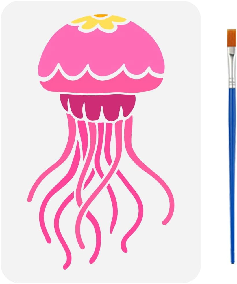 Little Jellyfish Stencil with a Paint Brush 11.7x8.3Inch Jellyfish ...