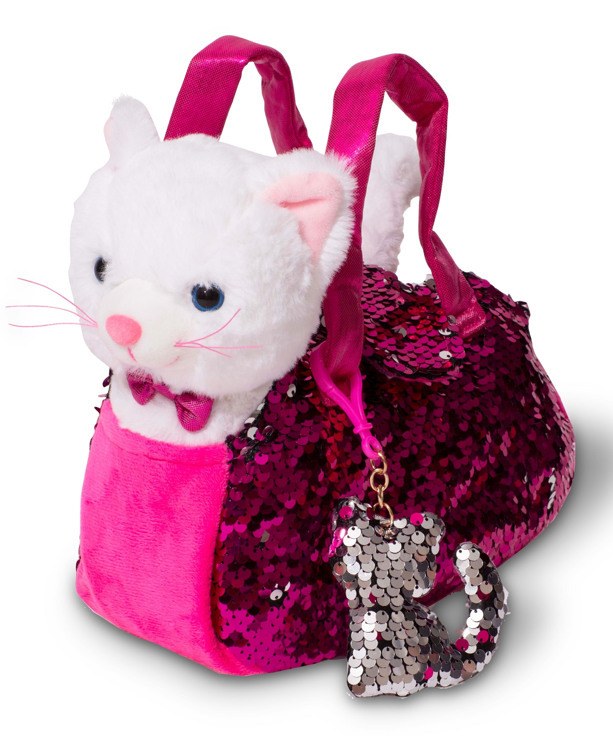 Little Jupiter Pet Plush Set with Bag - White Cat with Hot Pink Bag ...