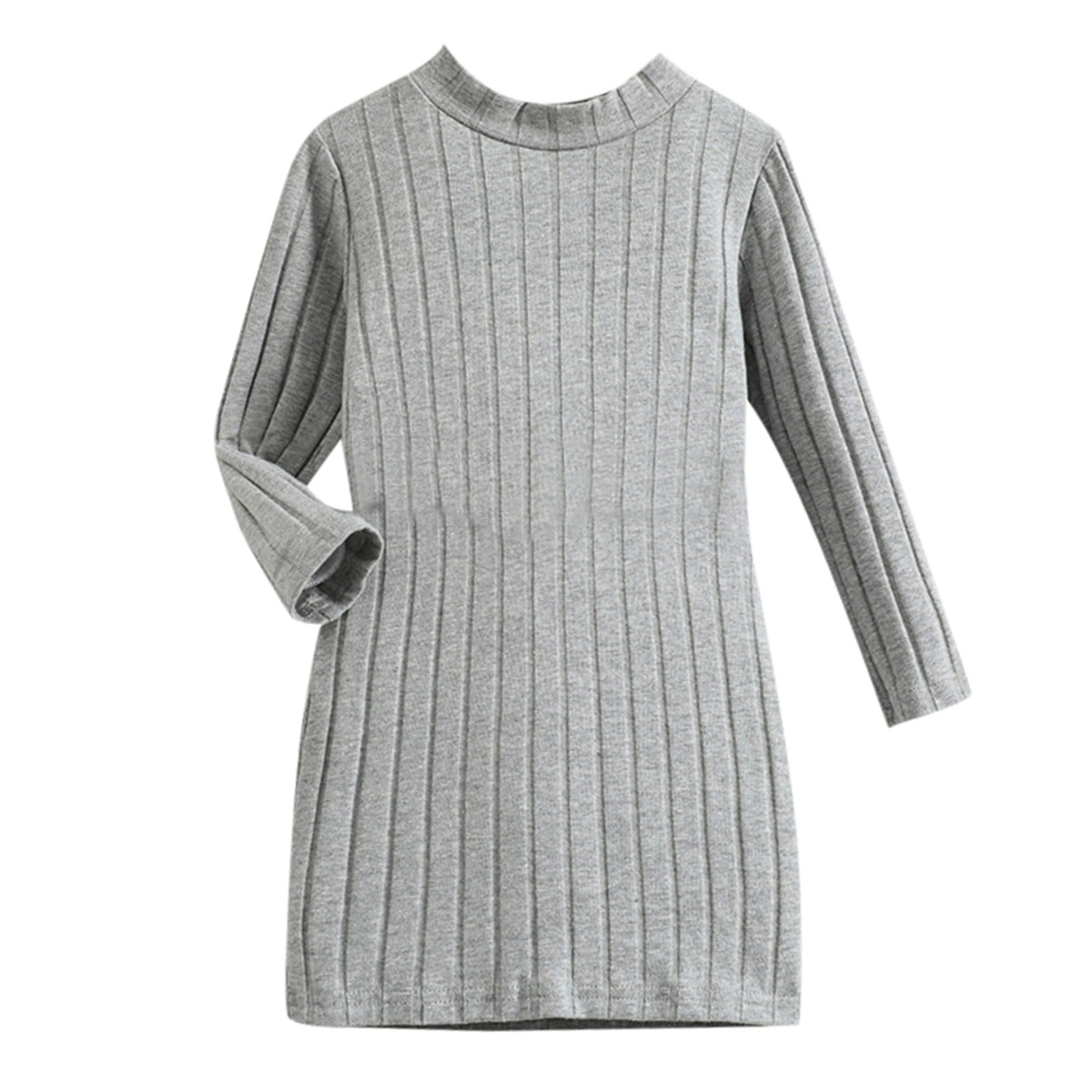 Little Kid Dresses Girl Outfits Knit Sweater Dress Solid Ribbed Long ...