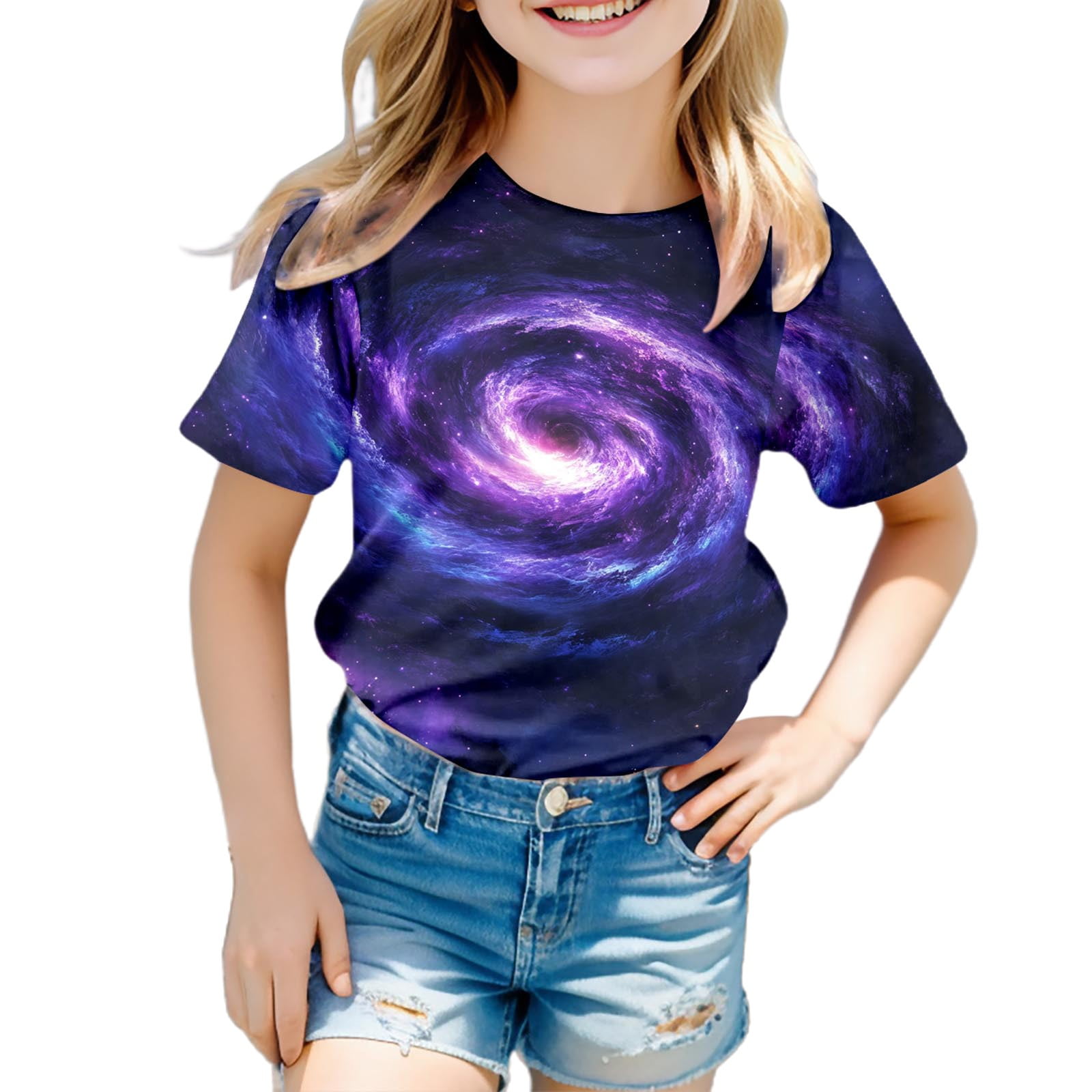 Little Kid Galaxy Shirt Girl's Short Sleeve Crew Neck Fancy T Shirt Top ...