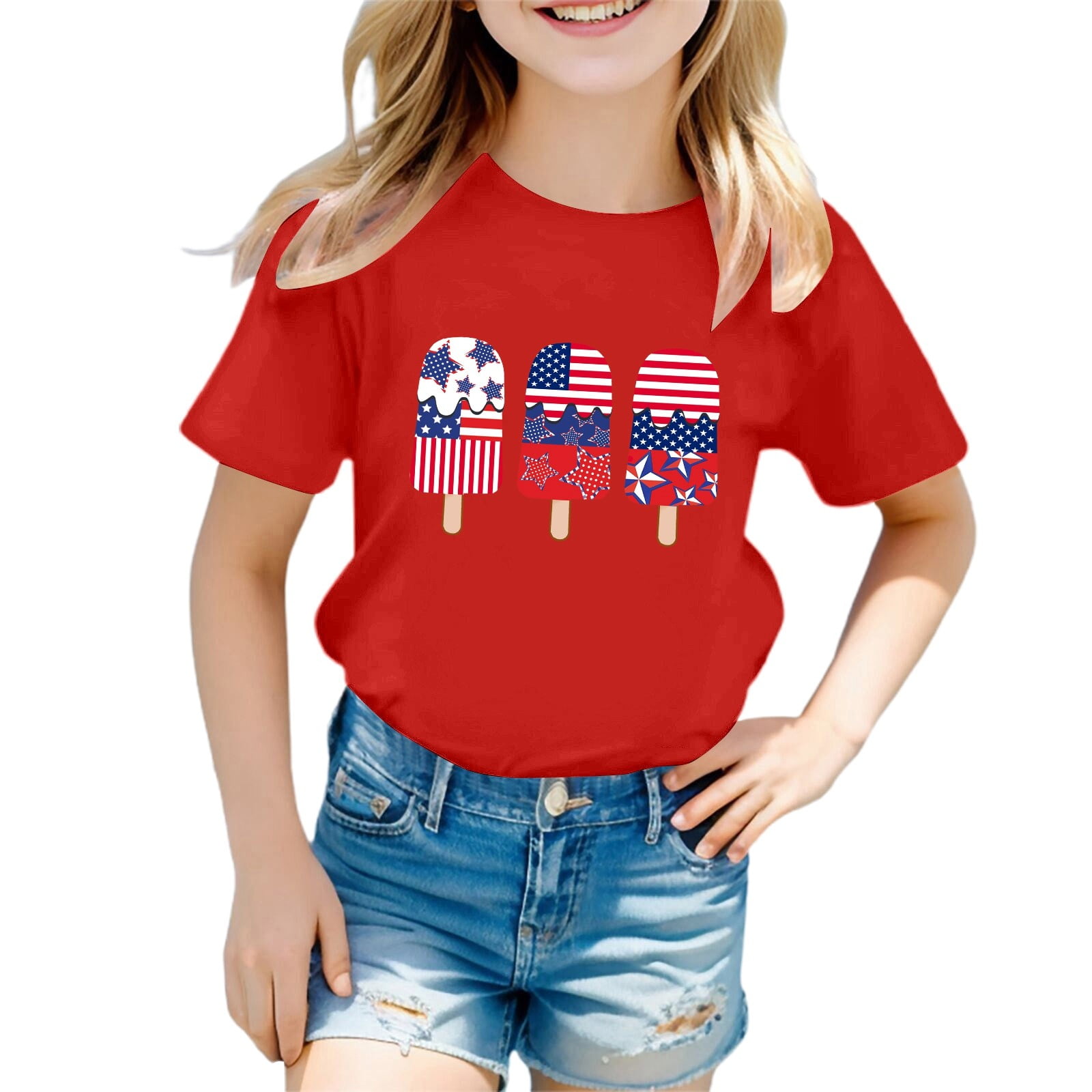 Little Kid Girl's 4th Of July Patriotic Short Sleeve T Shirt Cute ...