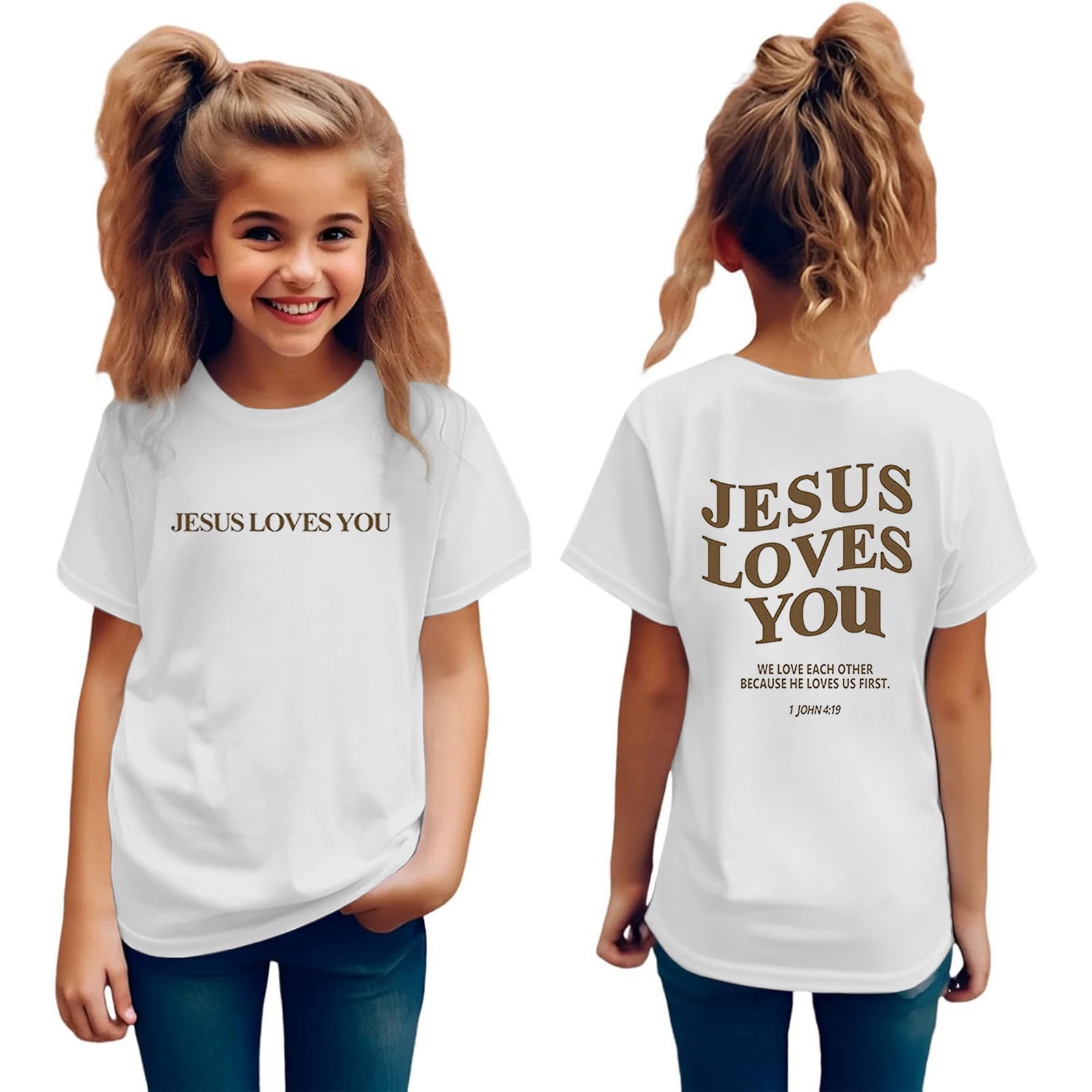 Little Kid Girl's Graphic Print Tee Shirt Round Neck Short Sleeve T ...