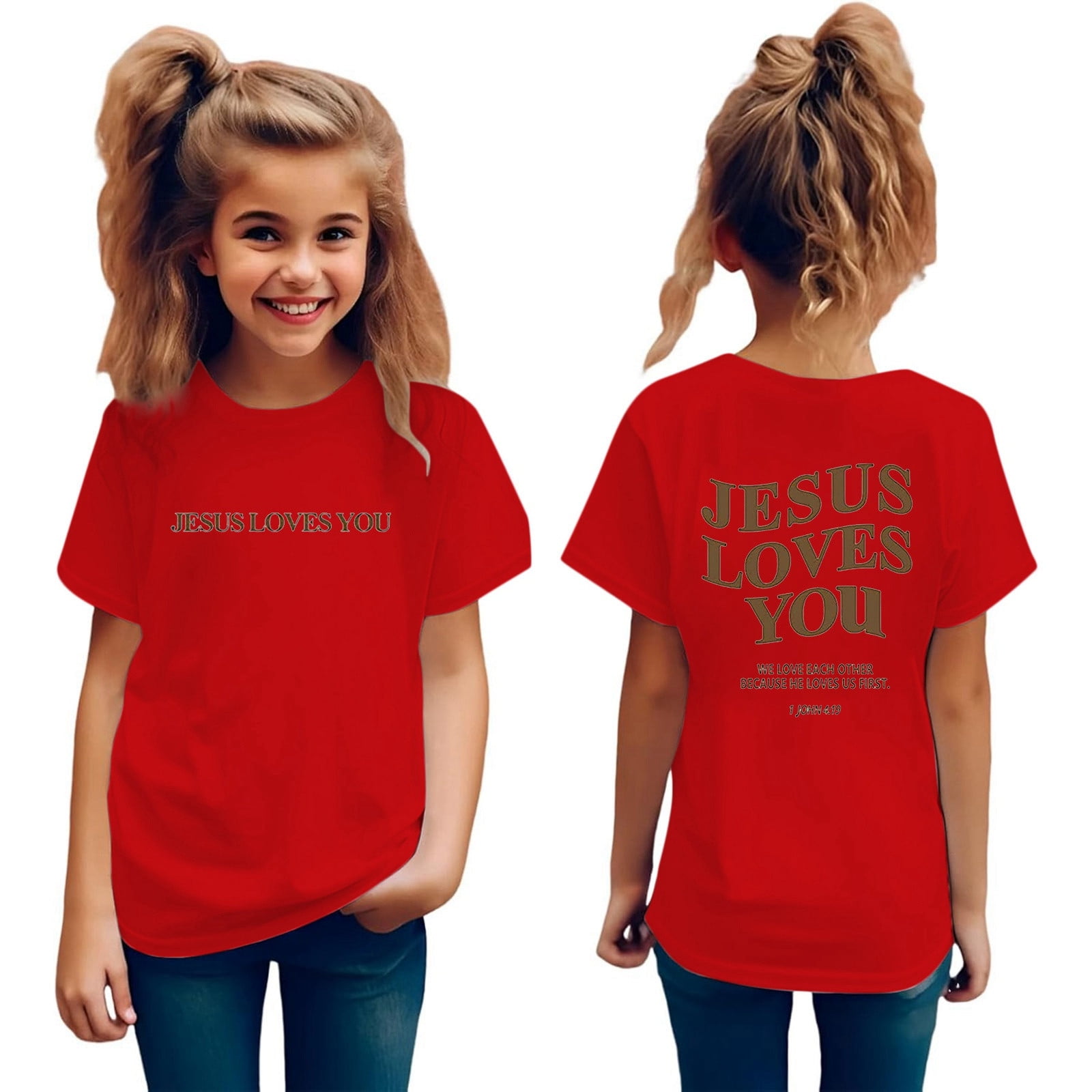 Little Kid Girl's Graphic Print Tee Shirt Round Neck Short Sleeve T ...
