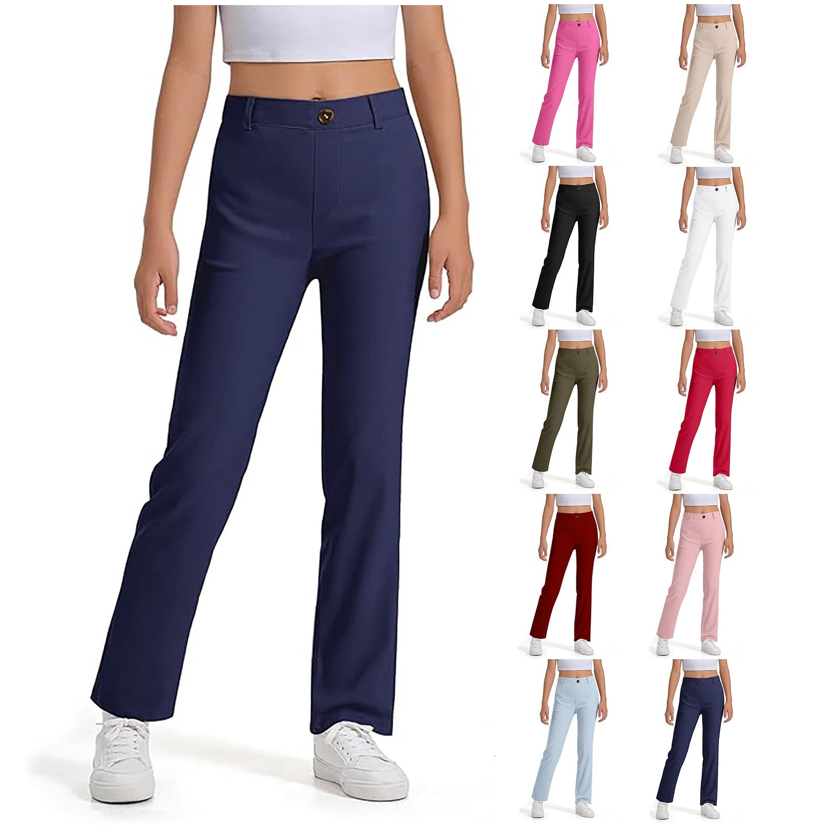 Little Kid Kids Girl School Uniform Pants Stretch Cotton Chino Navy ...