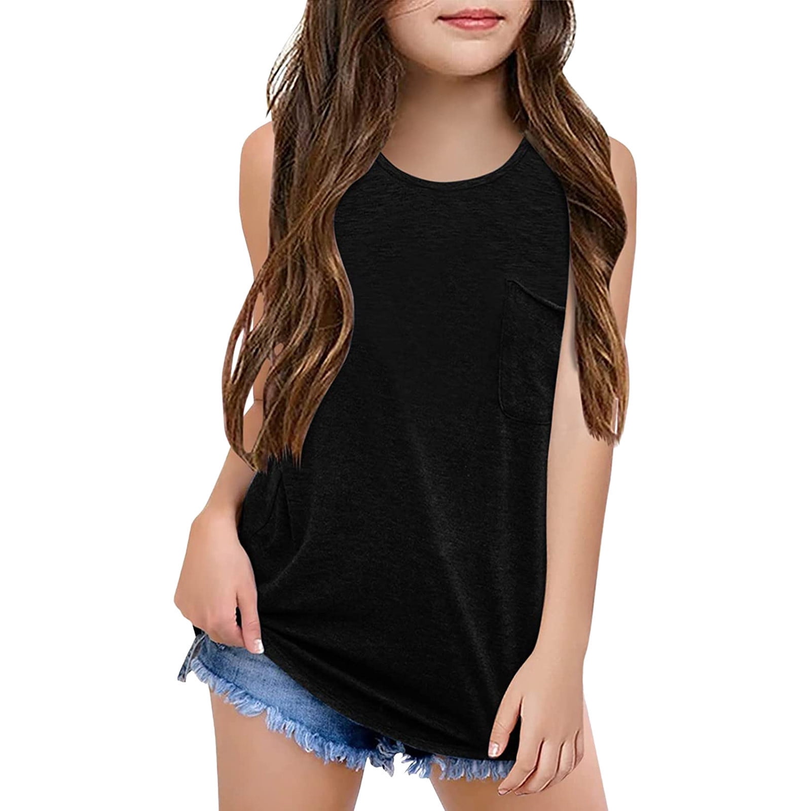 Little Kid Kids Girl's Crewneck Solid Basic Tank Tops Sleeveless Casual ...