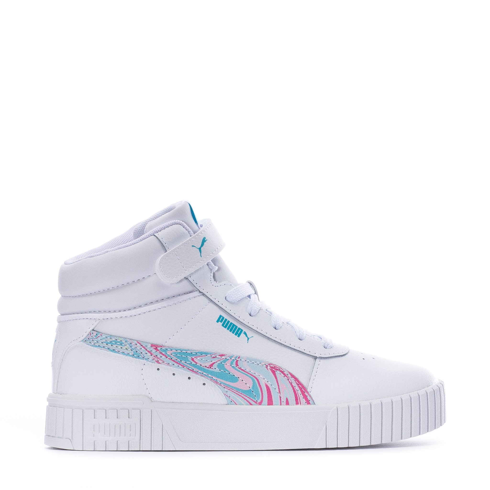 Little Kid's Puma Carina 2.0 Mid Whppd Drms PS Wht/Ntro Blue (393555 01 ...