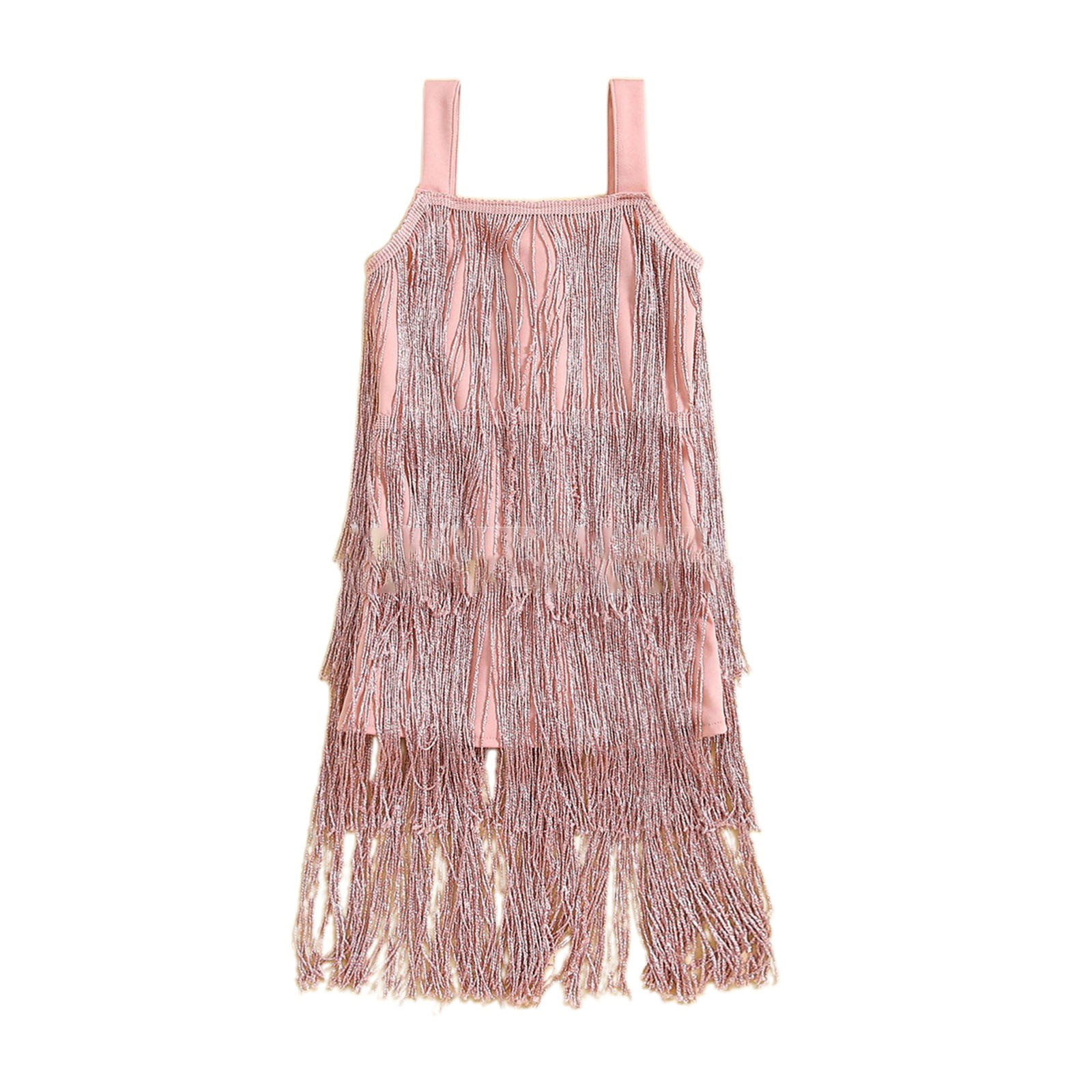 Little Kids Girls Sequin Fringe Layer Dress - Sparkly Tassel Sleeveless ...