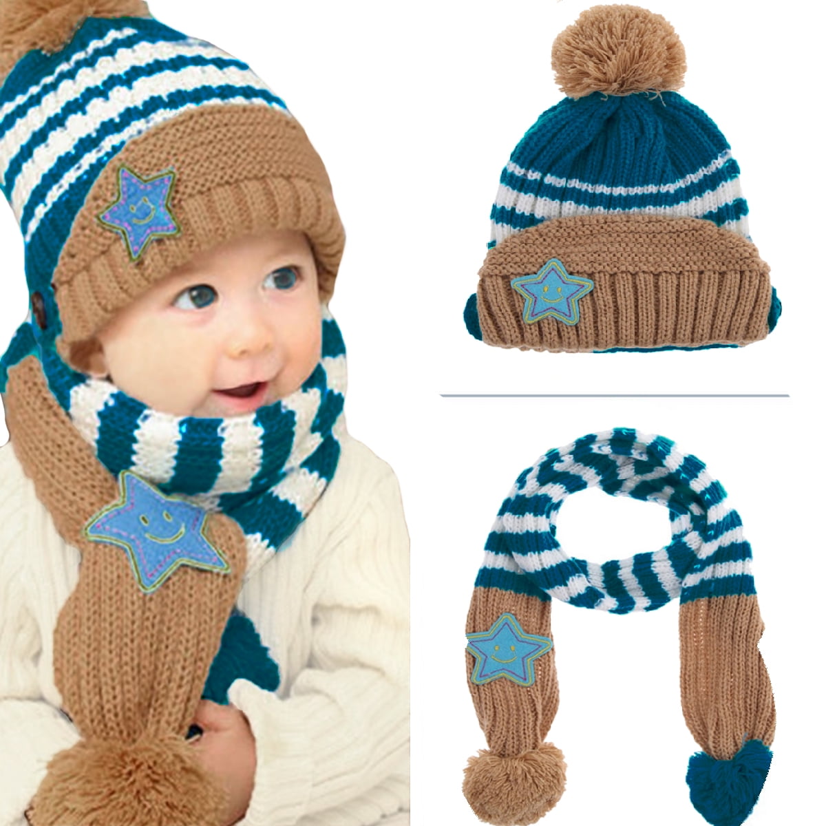 Little Kids Knitted Winter Beanie Hat and Scarf Set, 6 Months Baby to ...