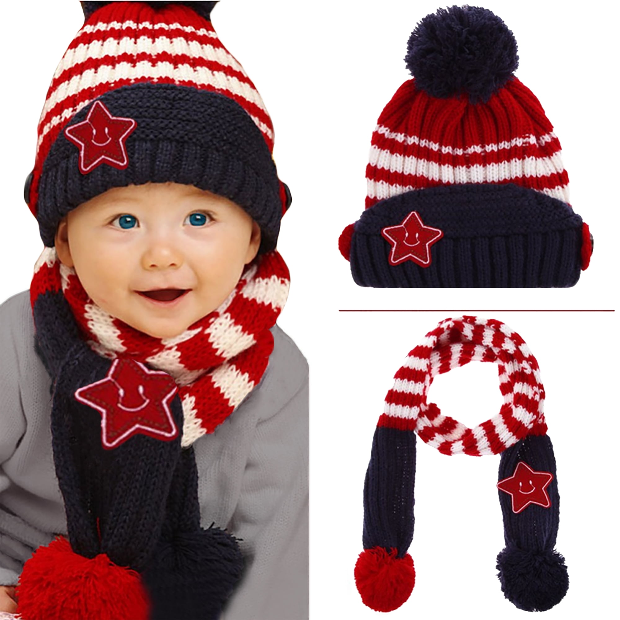 Little Kids Knitted Winter Beanie Hat and Scarf Set, 6 Months Baby to ...