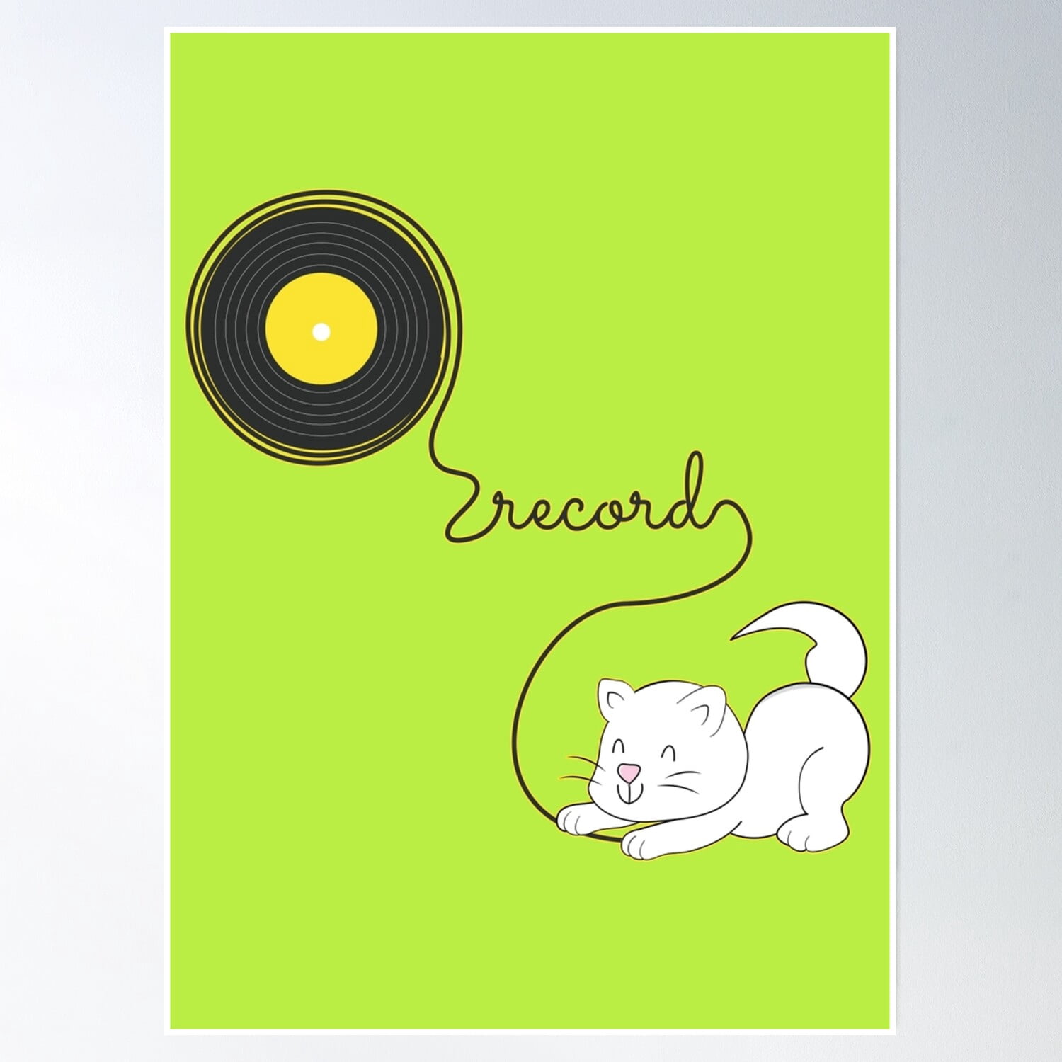 Little Kitten Recording Her Lime Music Wool Ball Poster Wall Art ...