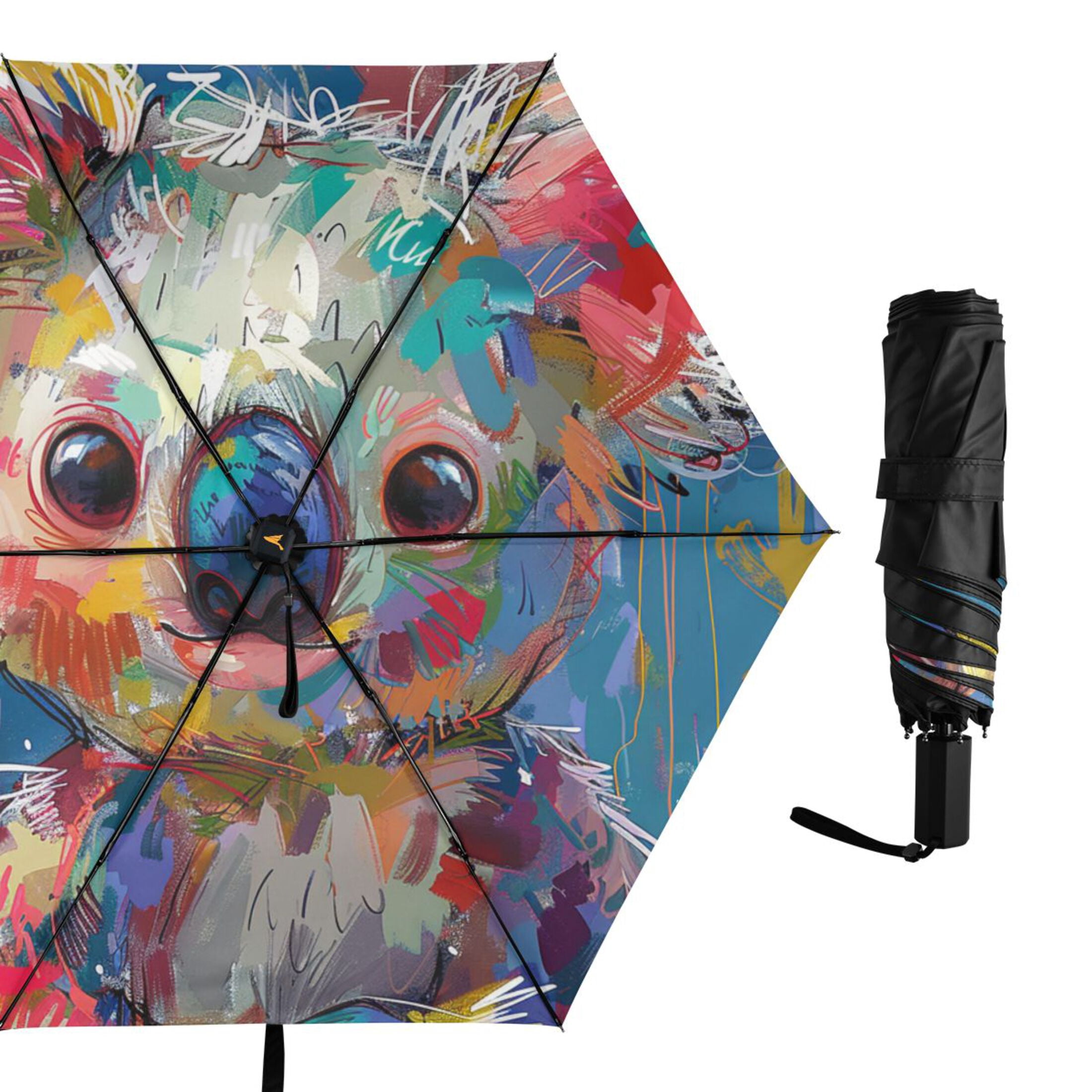 Little Koala Oil Painting Triple Folding Umbrella Parasol 6 Ribs UV ...