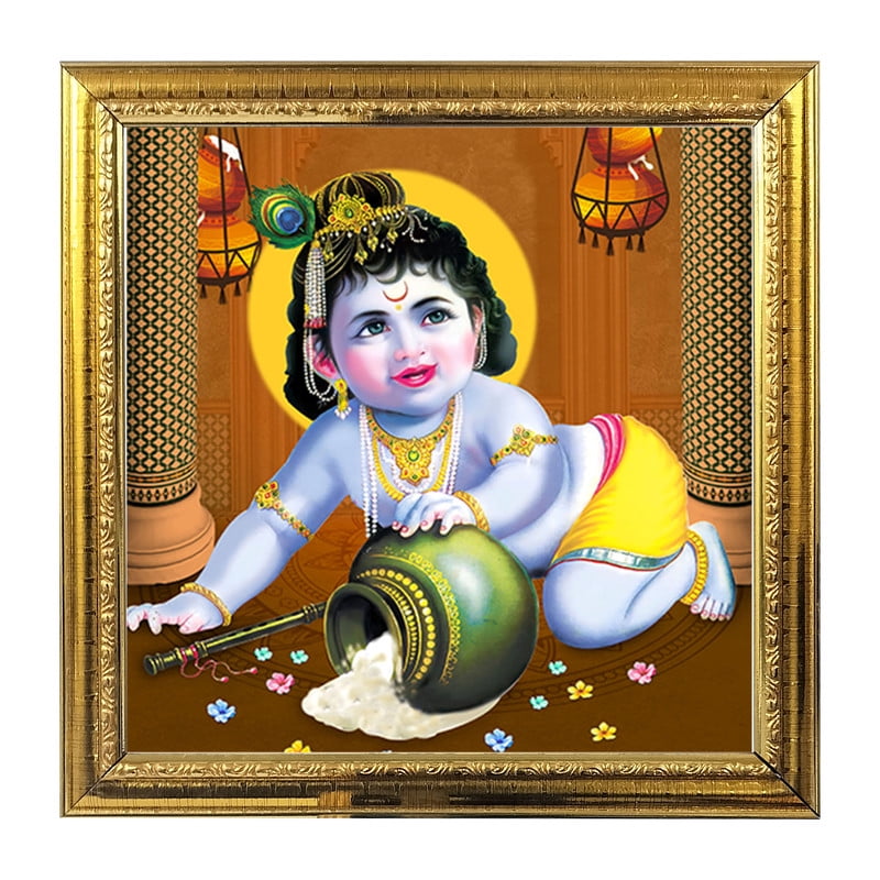 Little Krishna India God Idol Photo Frame for Pooja Hindu Bhagwan Devi ...