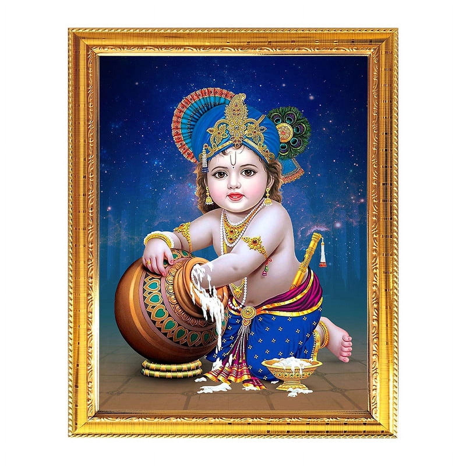 Little Krishna Religious Photo Frame Puja Room Temple Wall Hanging Gift ...