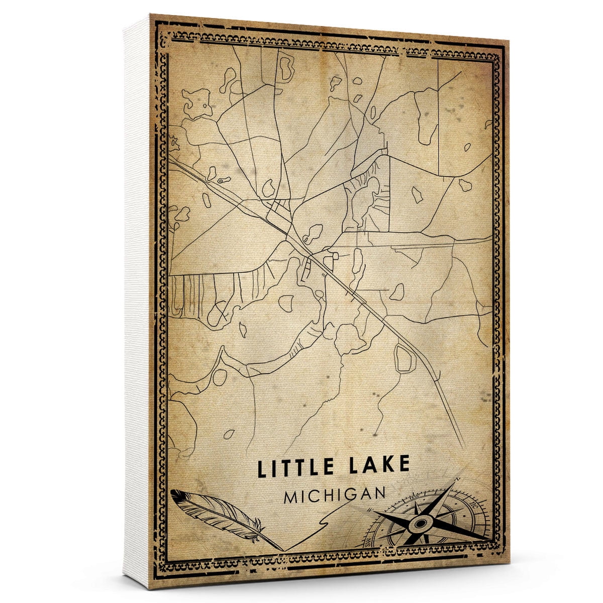 Little Lake Vintage Map Prints Canvas, Michigan Map Art Canvas, Canvas ...