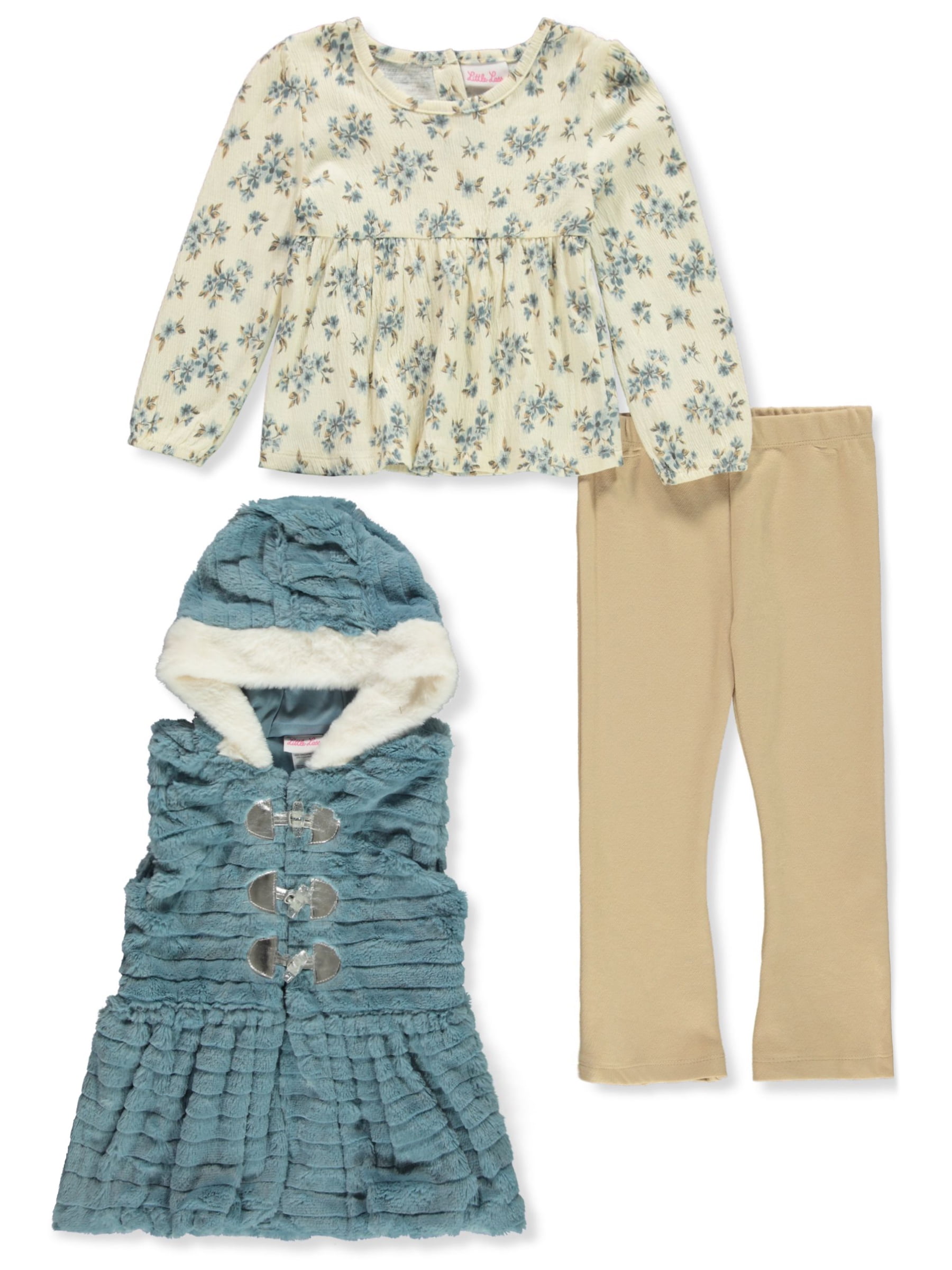 Little Lass Girls' 3-Piece Faux-Fur Vest Set Outfit - blue, 4t (Toddler ...