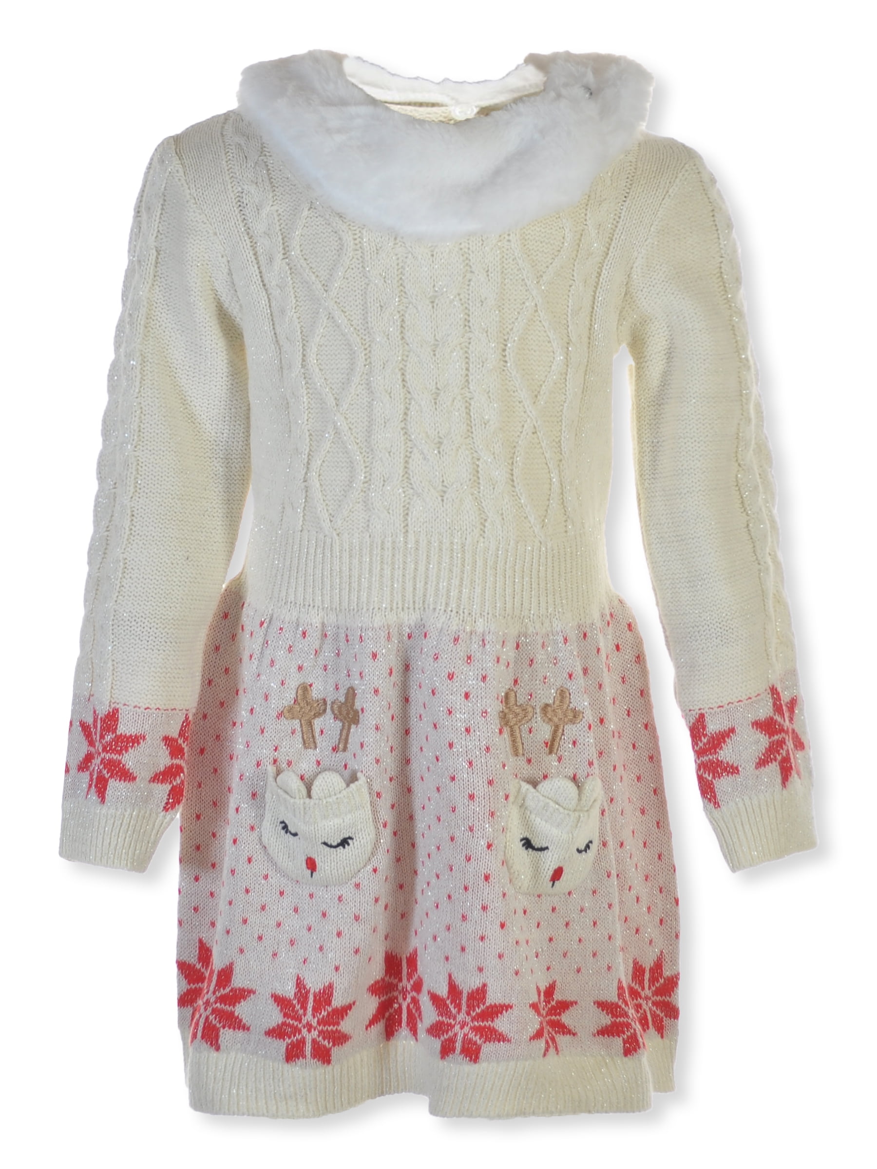 Little Lass Girls' 3-Piece Reindeer Dress Set Outfit - ivory, 5 (Little ...