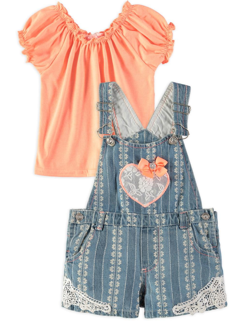 Little Lass Girls 4-6x Two Piece Denim Shortall Set (Orange 5 ...