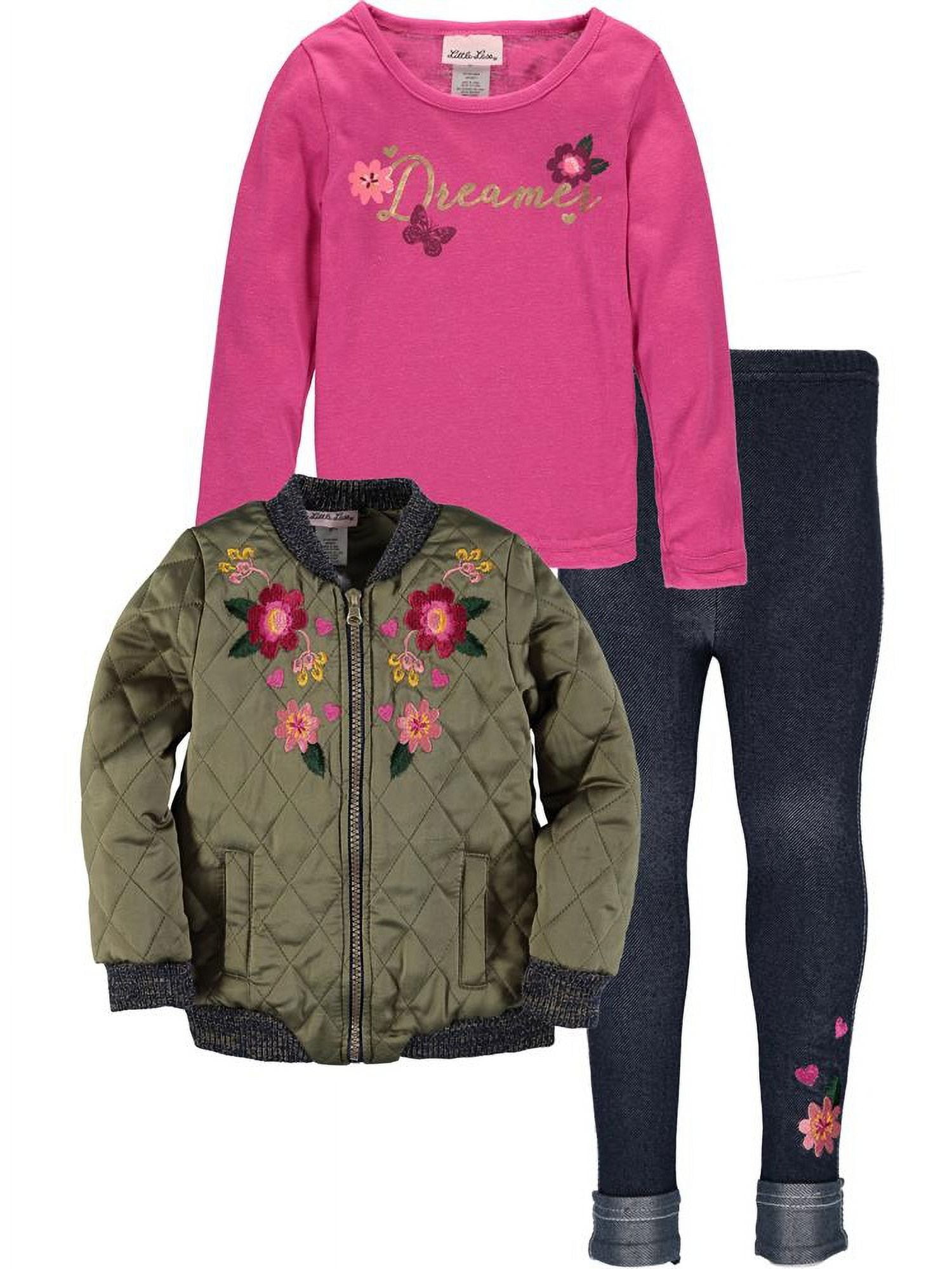 Little Lass Toddler Girls 2T-4T 3-Piece Floral Bomber Jacket Set (Olive ...