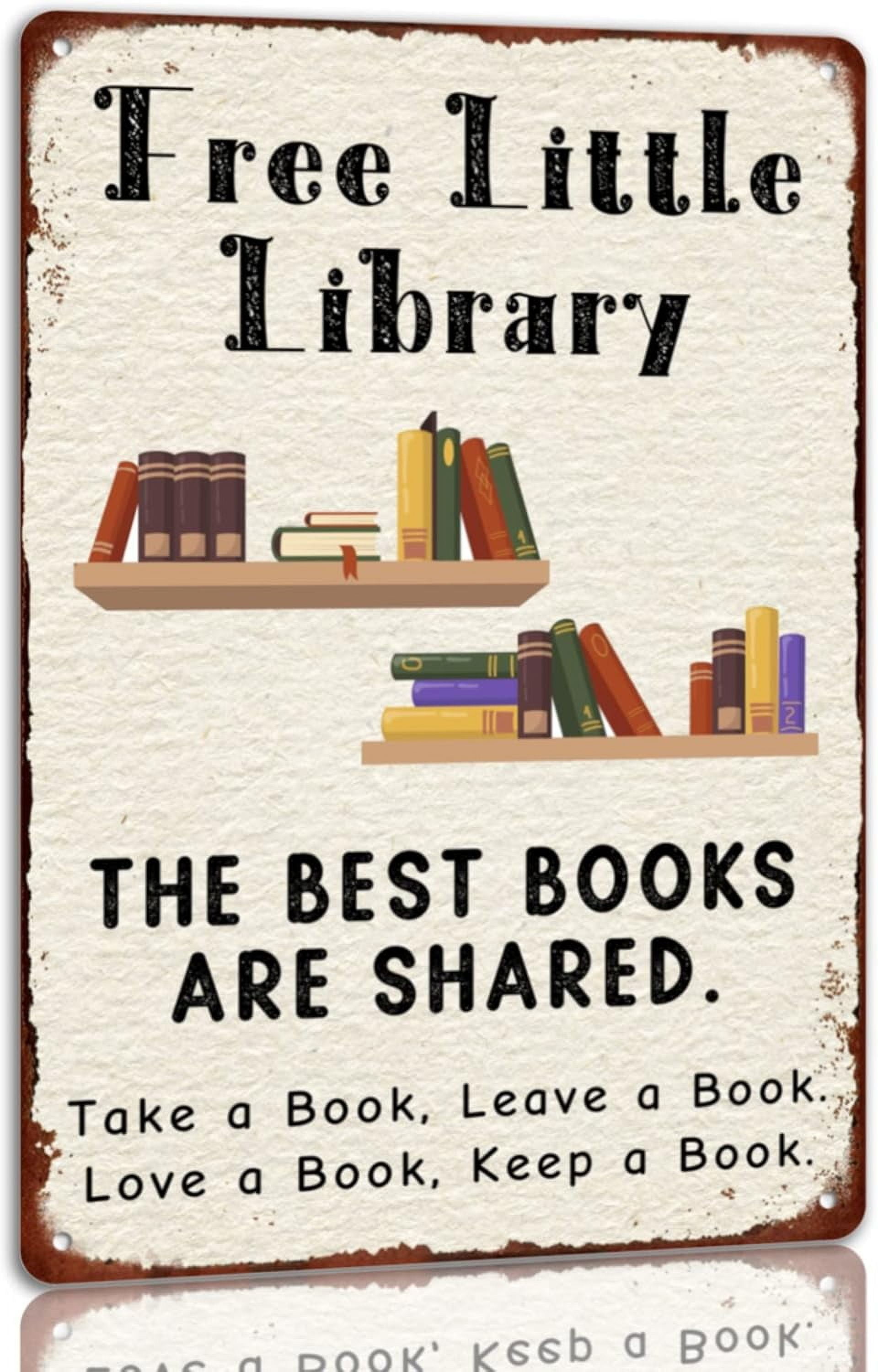 Little Library Tin Sign Reading Vintage Metal Sign Wall Art Home Decor ...