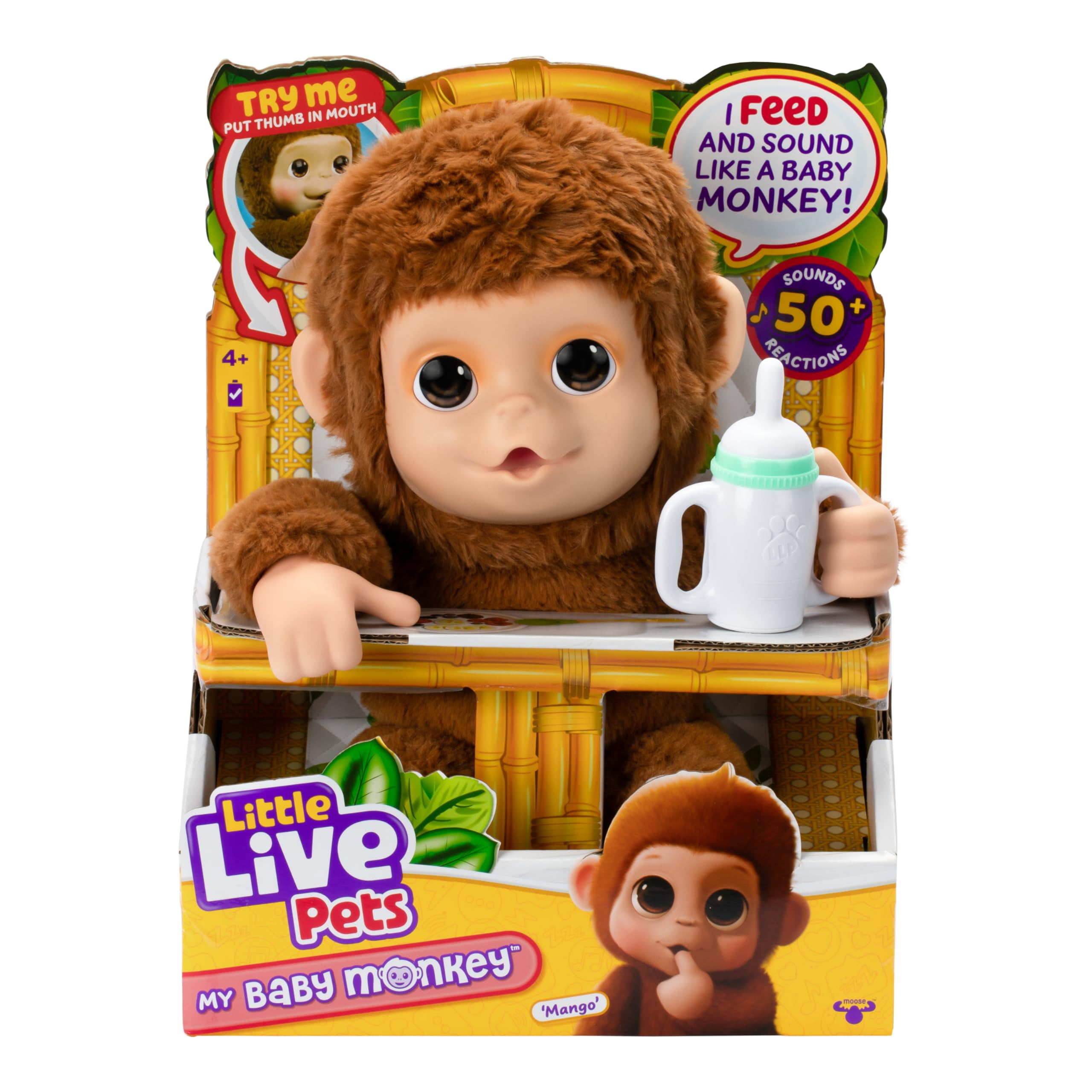 Little Live Pets My DHF10 Baby Monkey Mango - Interactive 50+ Sounds & Reactions, Moving Mouth ...