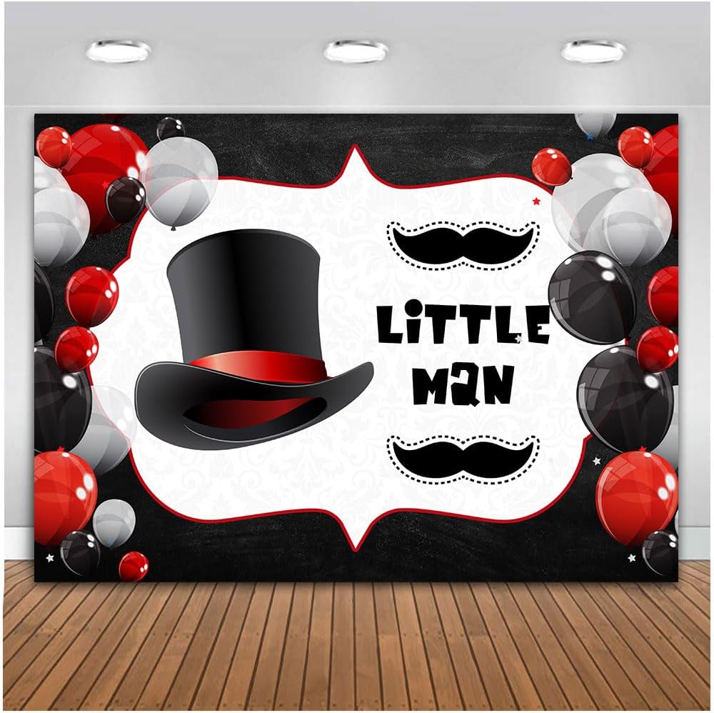 Little Man Backdrop Black Red Baby Shower Photography Background Boys ...