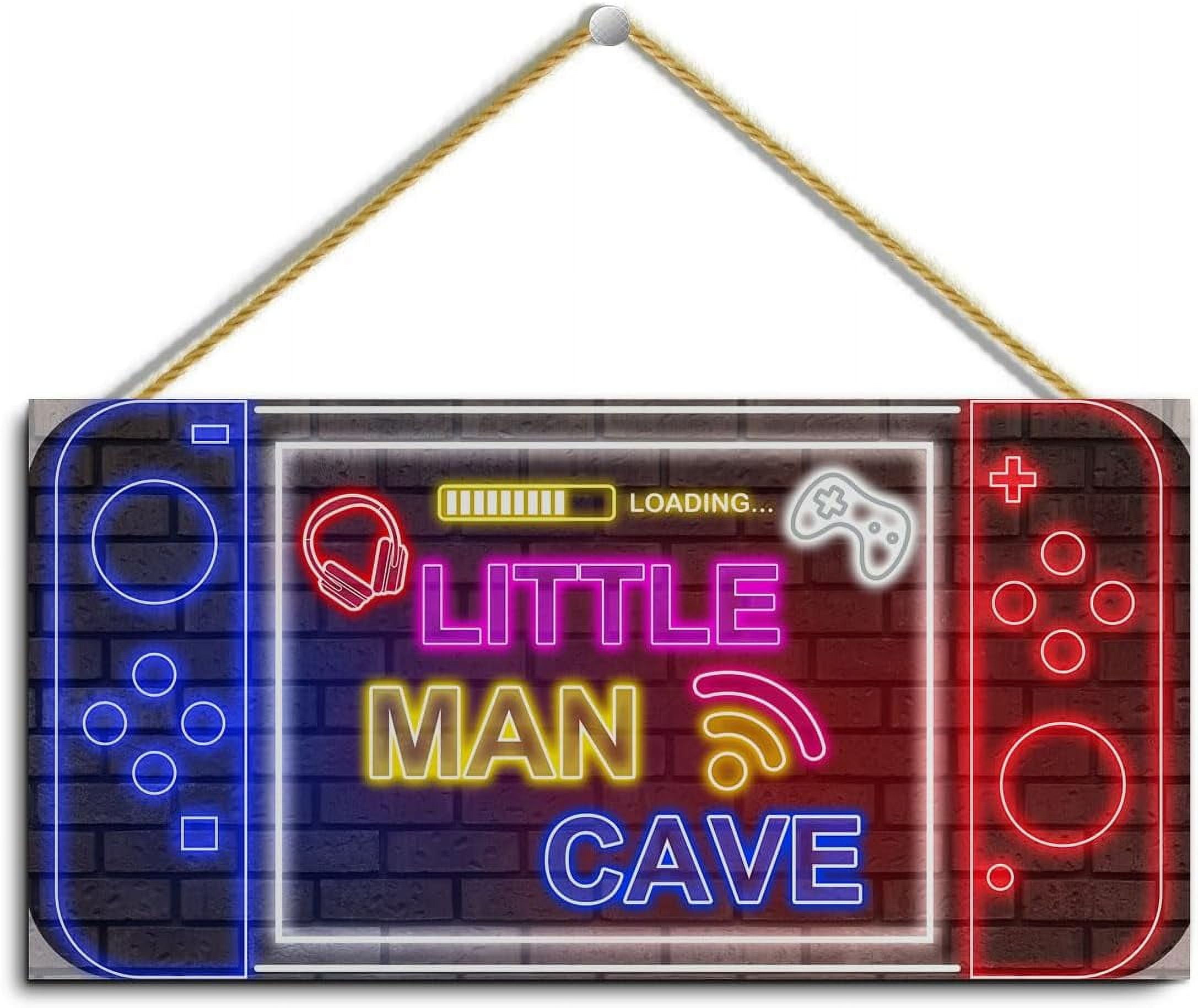 Little Man Cave Hanging Sign Wooden, Neon Video Game Wall Art, Boys ...