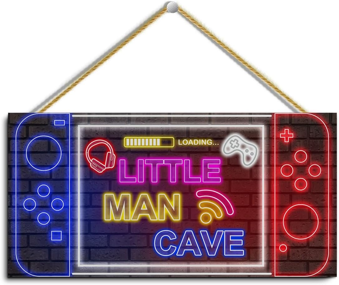 Little Man Cave Neon Wooden Door Sign, Boys Gaming Room Decorations ...
