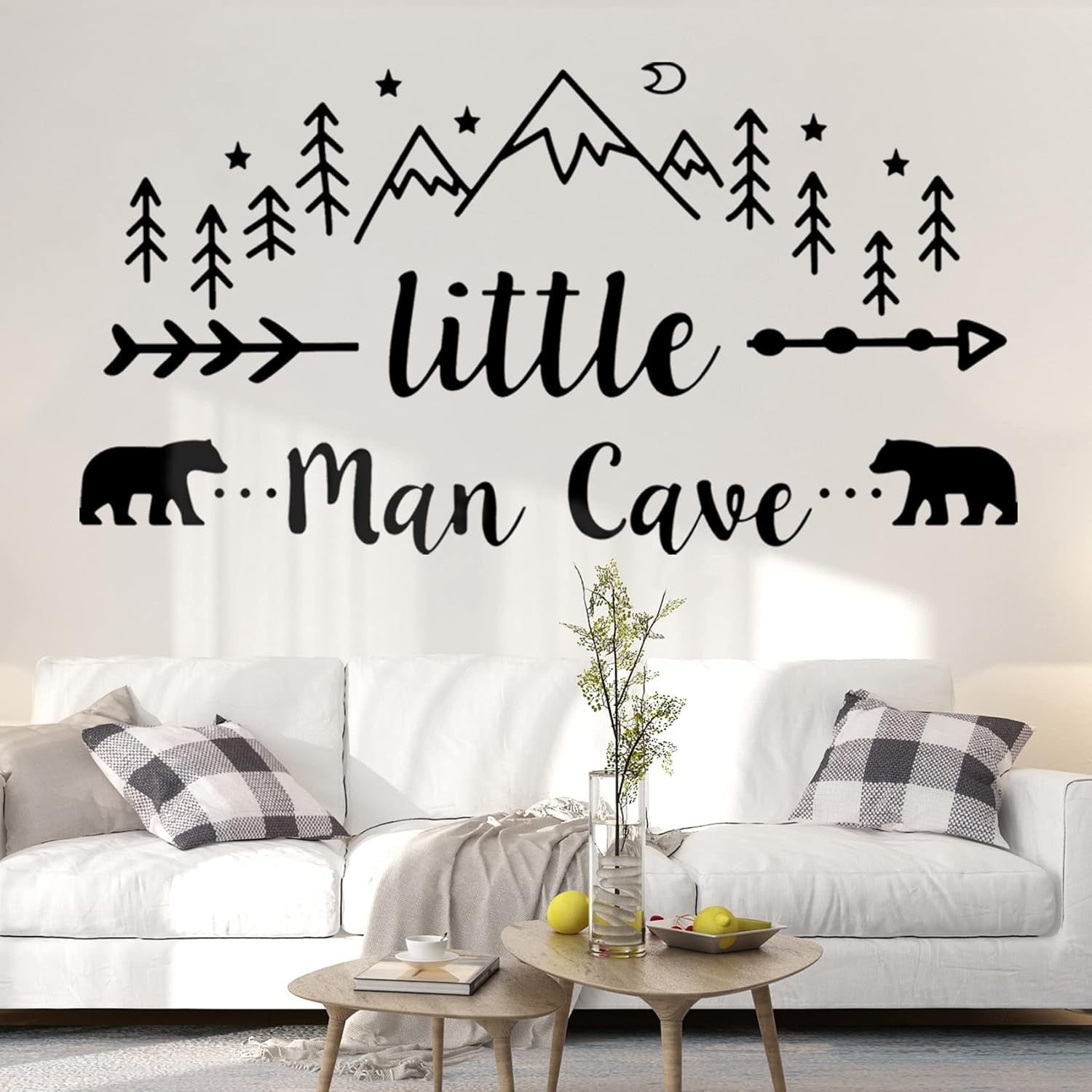Little Man Cave Wall Decals, Mountain Woodland Bear Wall Stickers Decor ...