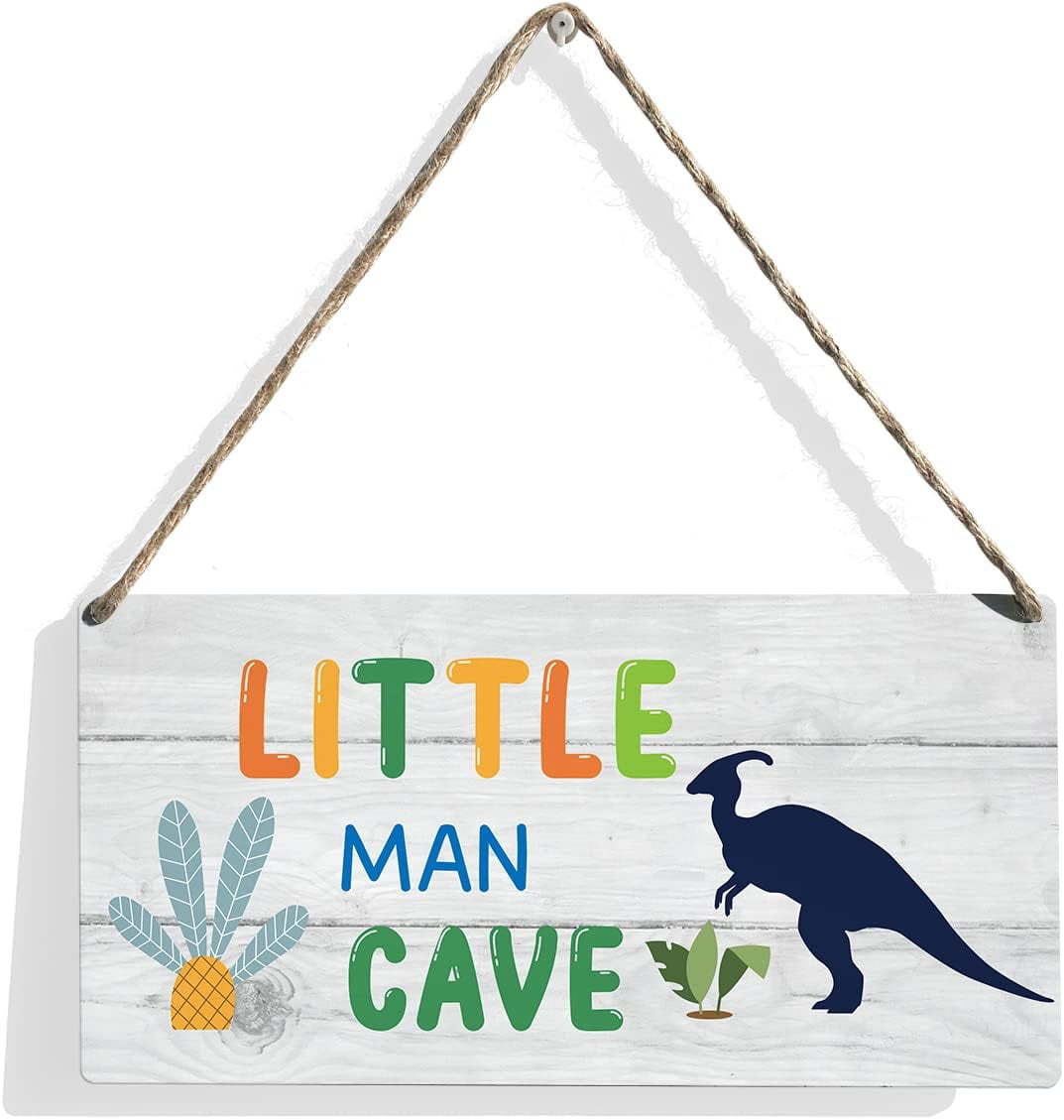 Little Man Cave Wood Sign Dinosaur Wooden Signs Rustic Hanging Plaque ...