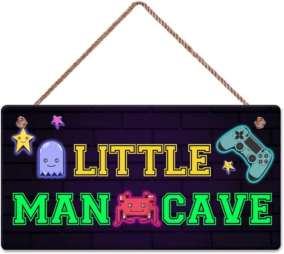 Little Man Cave Wooden Plaque Boys Gamer Room Sign For Gaming Door ...