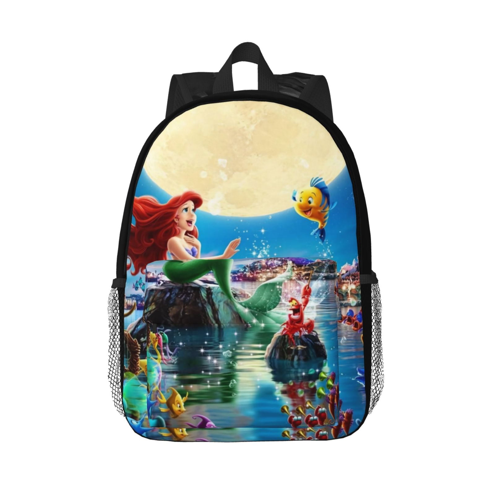 Little Mermaid Ariel Flounder Logo Backpacks with Side Pockets-Durable ...