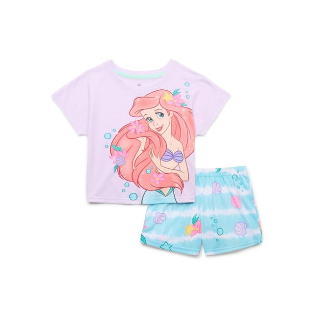 Little Mermaid Ariel Girls Graphic Tee and Tie Dye Shorts Sleep Set ...