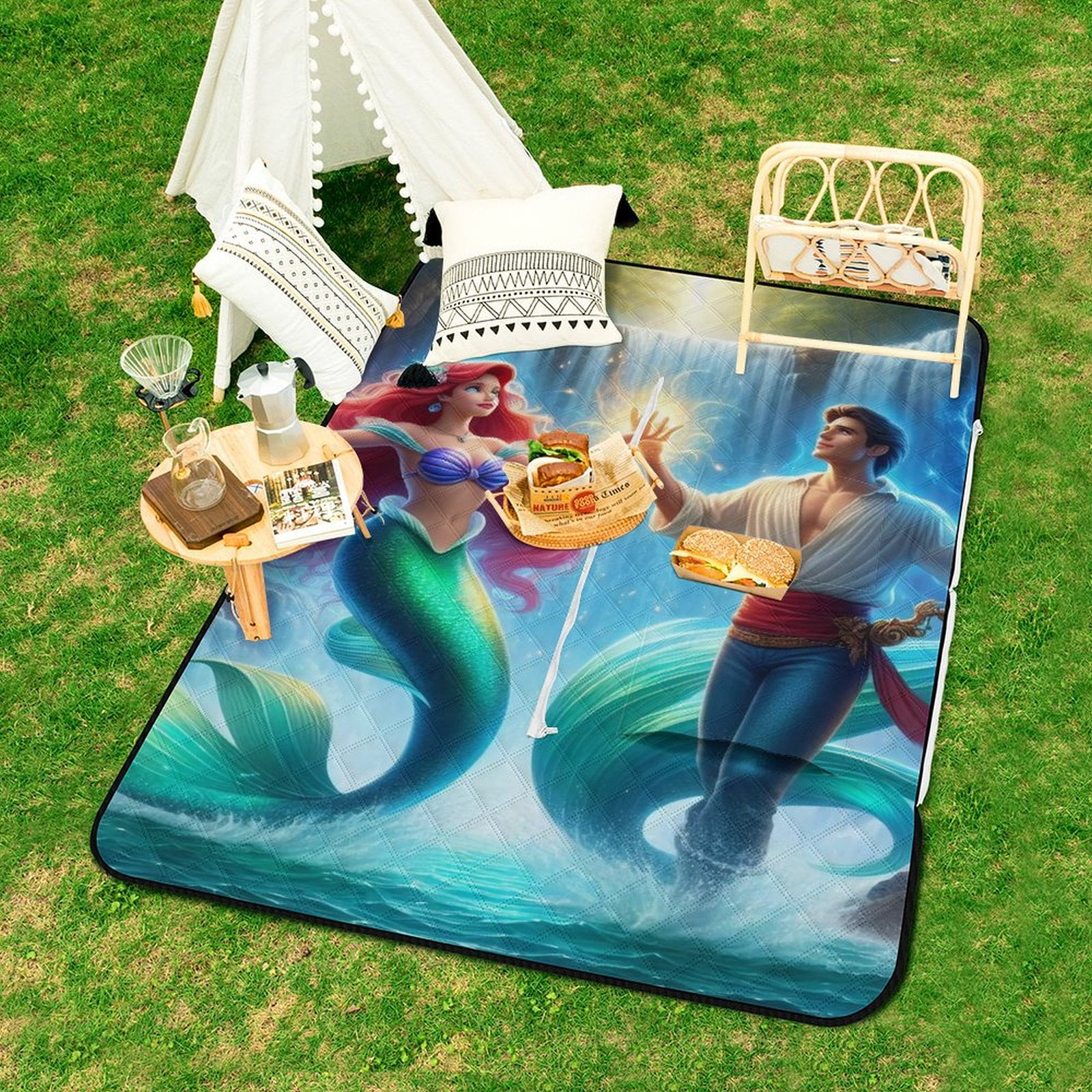 Little Mermaid Ariel And Prince Alec Picnic Blankets Outdoor Blanket,59 ...