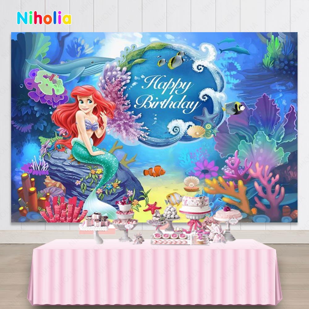 Little Mermaid Backdrop Girls Birthday Decoration Ariel Princess Photo ...