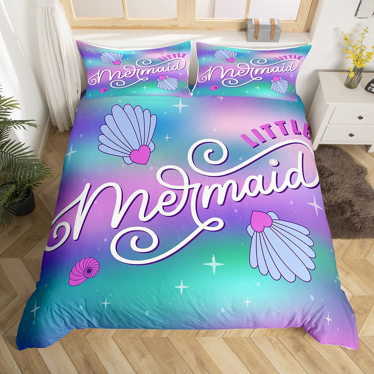 Little Mermaid Bedding Set Gradient Green Purple Blue Ocean Comforter ...