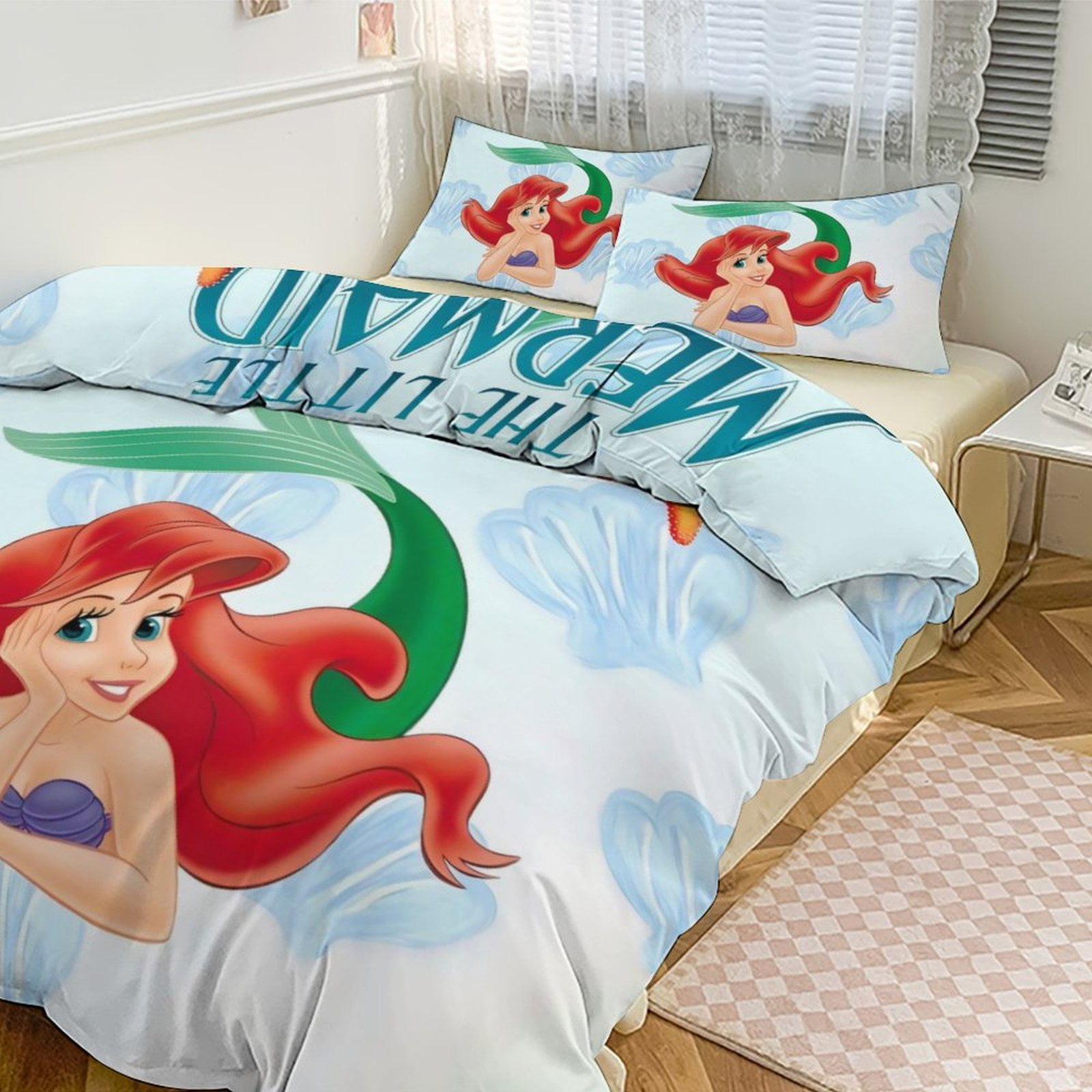 Little Mermaid Cartoon Sheet Set 3 Piece Bedding Set Cute Christmas ...
