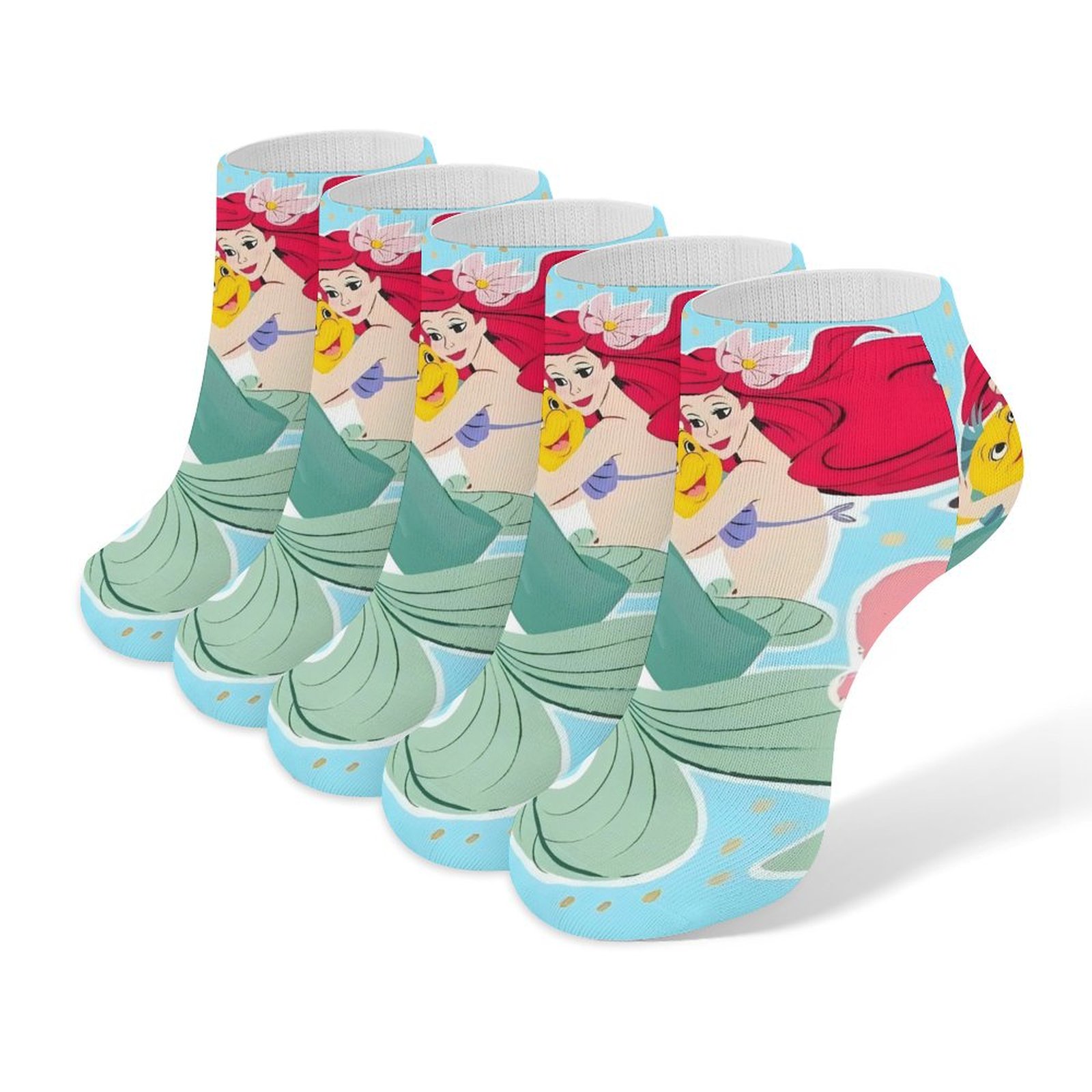 Little Mermaid Cartoon ankle socks 5 pairs suitable for men and women ...