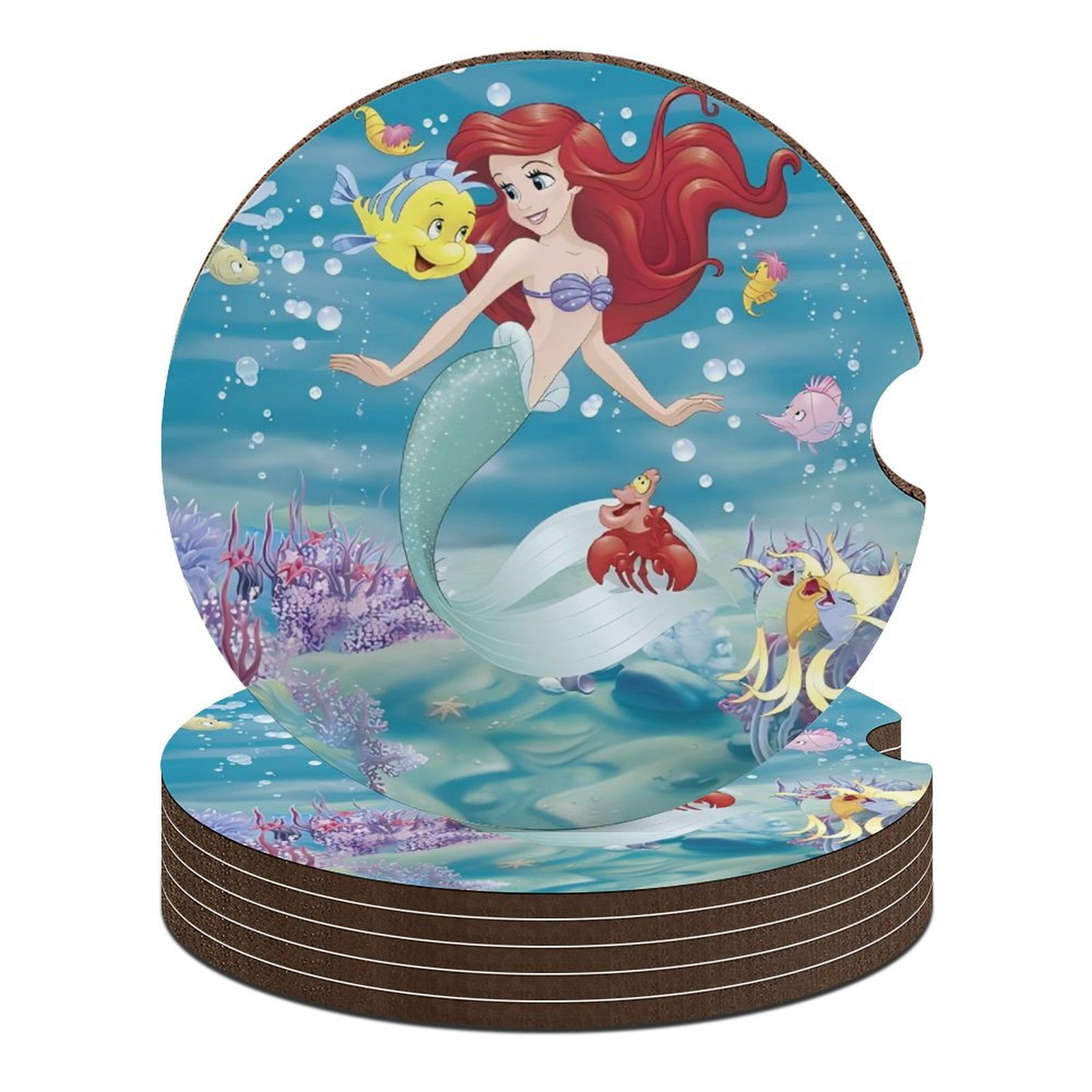 Little Mermaid Cartoon car coaster with finger notches and cork base ...