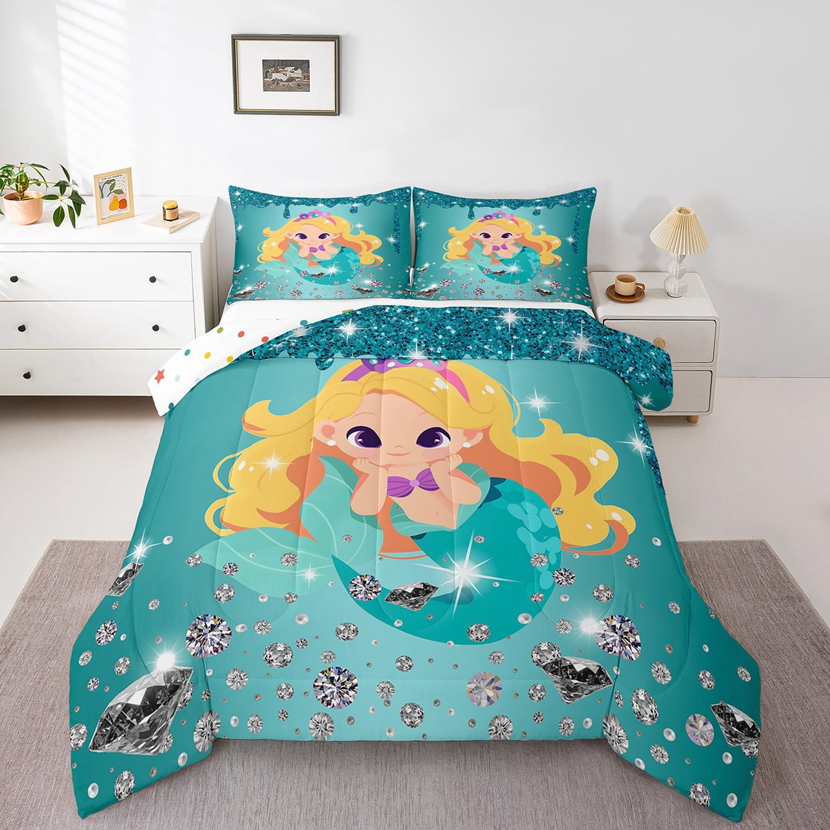 Mermaid Comforter Set Blue Sequin Fluid Art Bedding Sets Full,Crystal ...